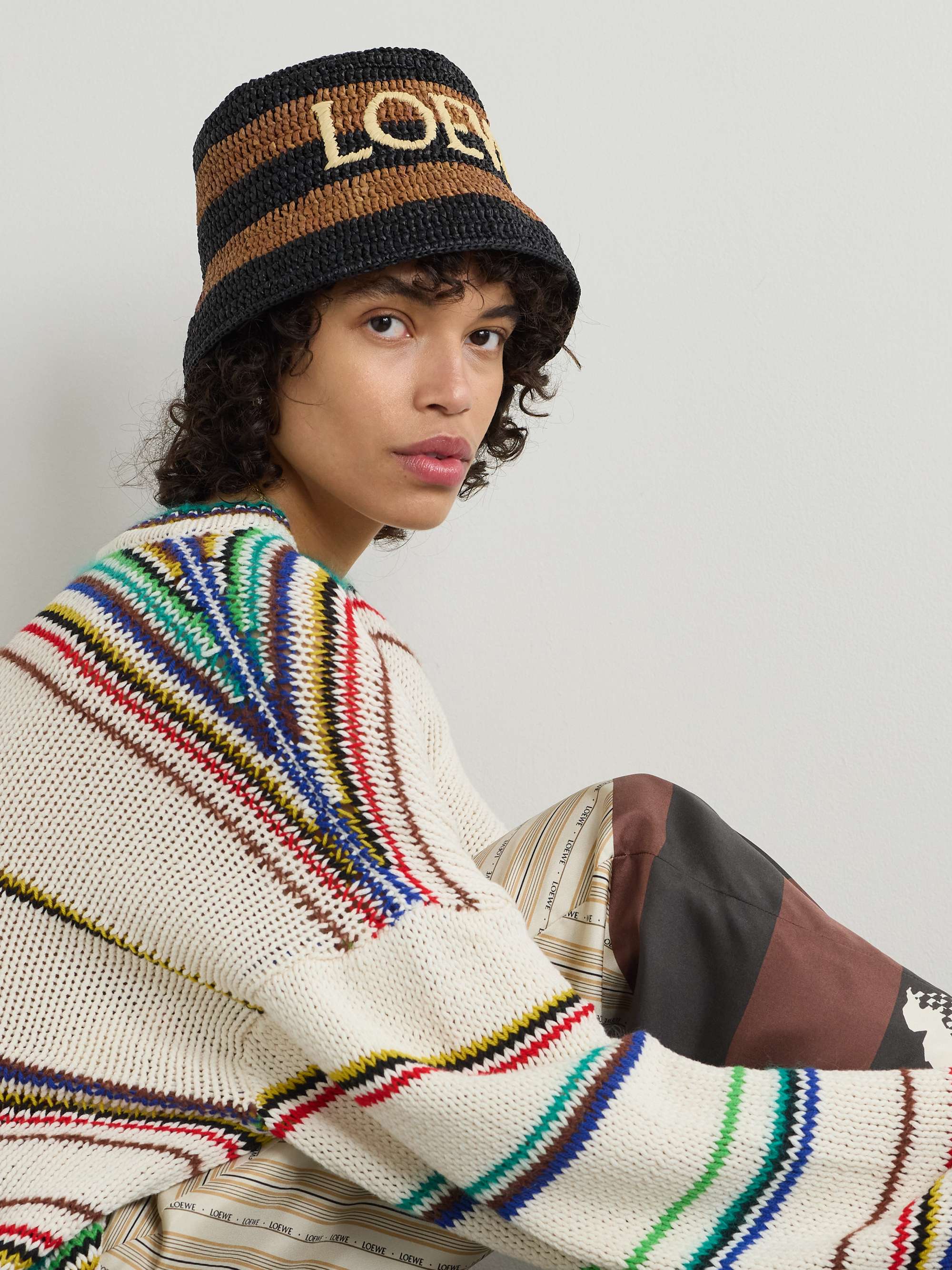 LOEWE + Paula's Ibiza logo-embroidered striped raffia bucket hat | NET ...