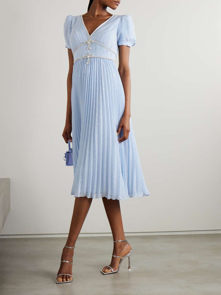 SELF-PORTRAIT Crystal-embellished metallic fil coupé plissé-chiffon ...