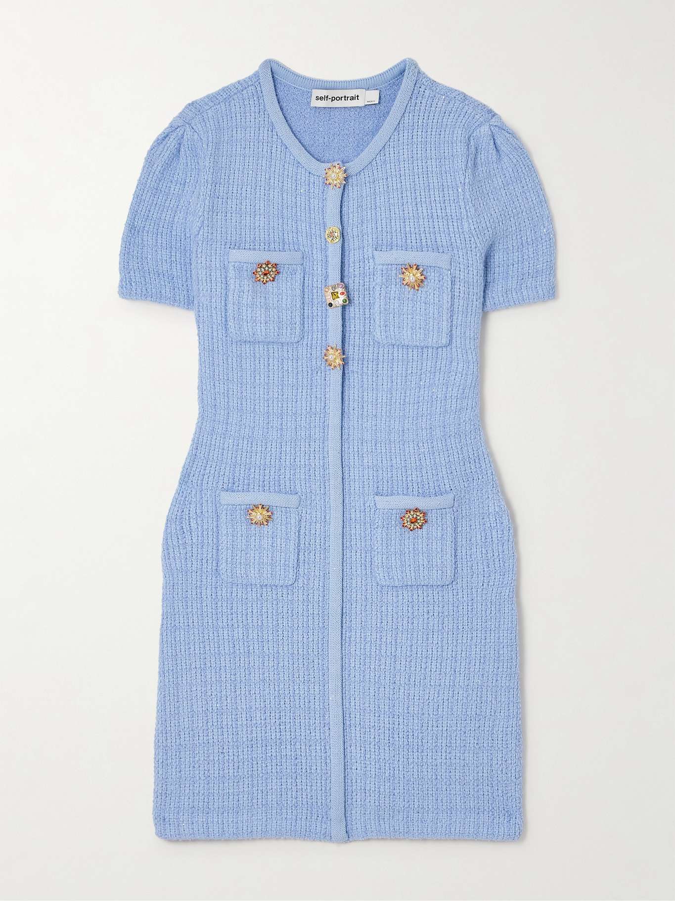 SELF-PORTRAIT Embellished knitted mini dress | NET-A-PORTER