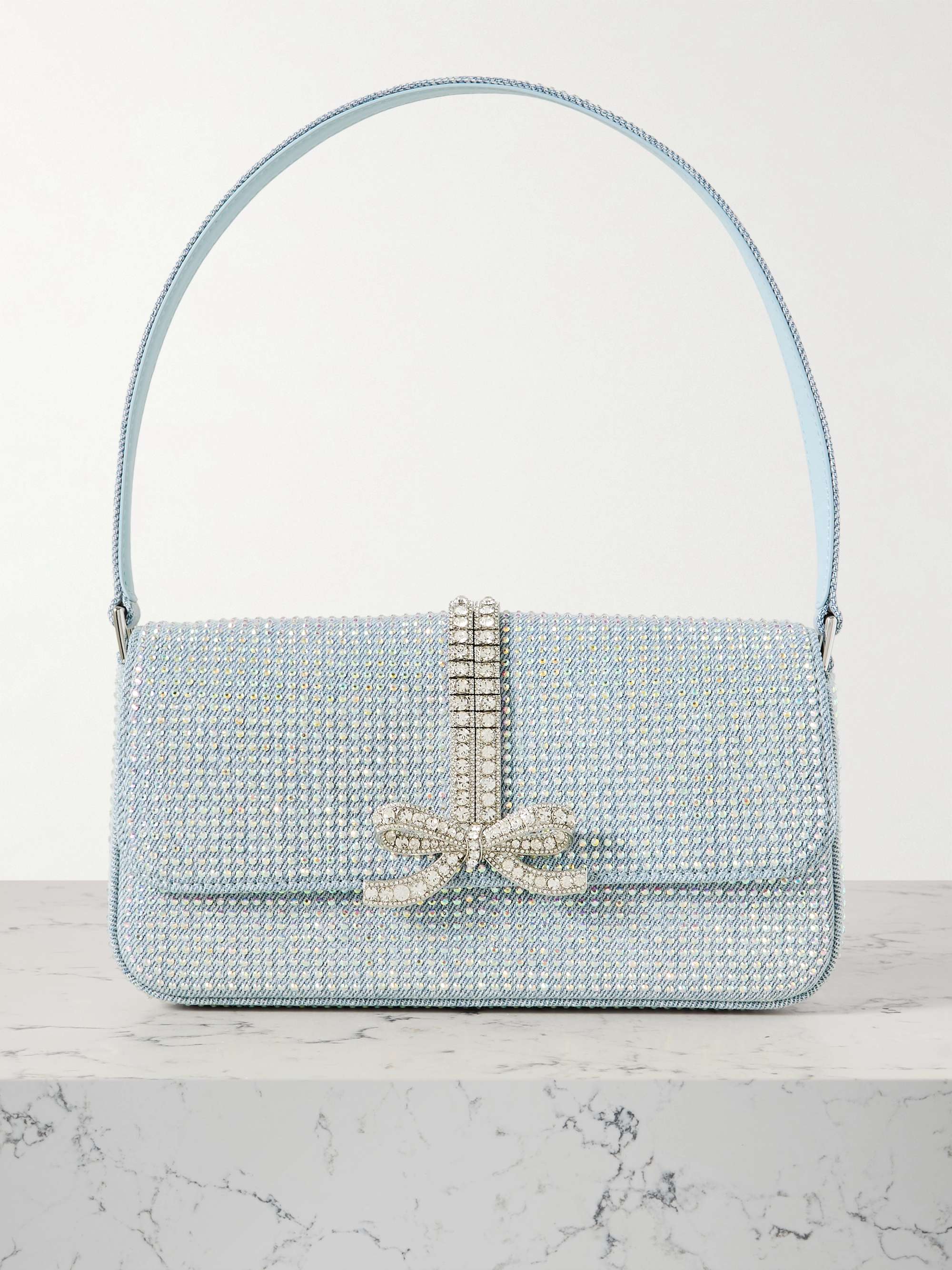 SELF-PORTRAIT Crystal-embellished denim shoulder bag | NET-A-PORTER
