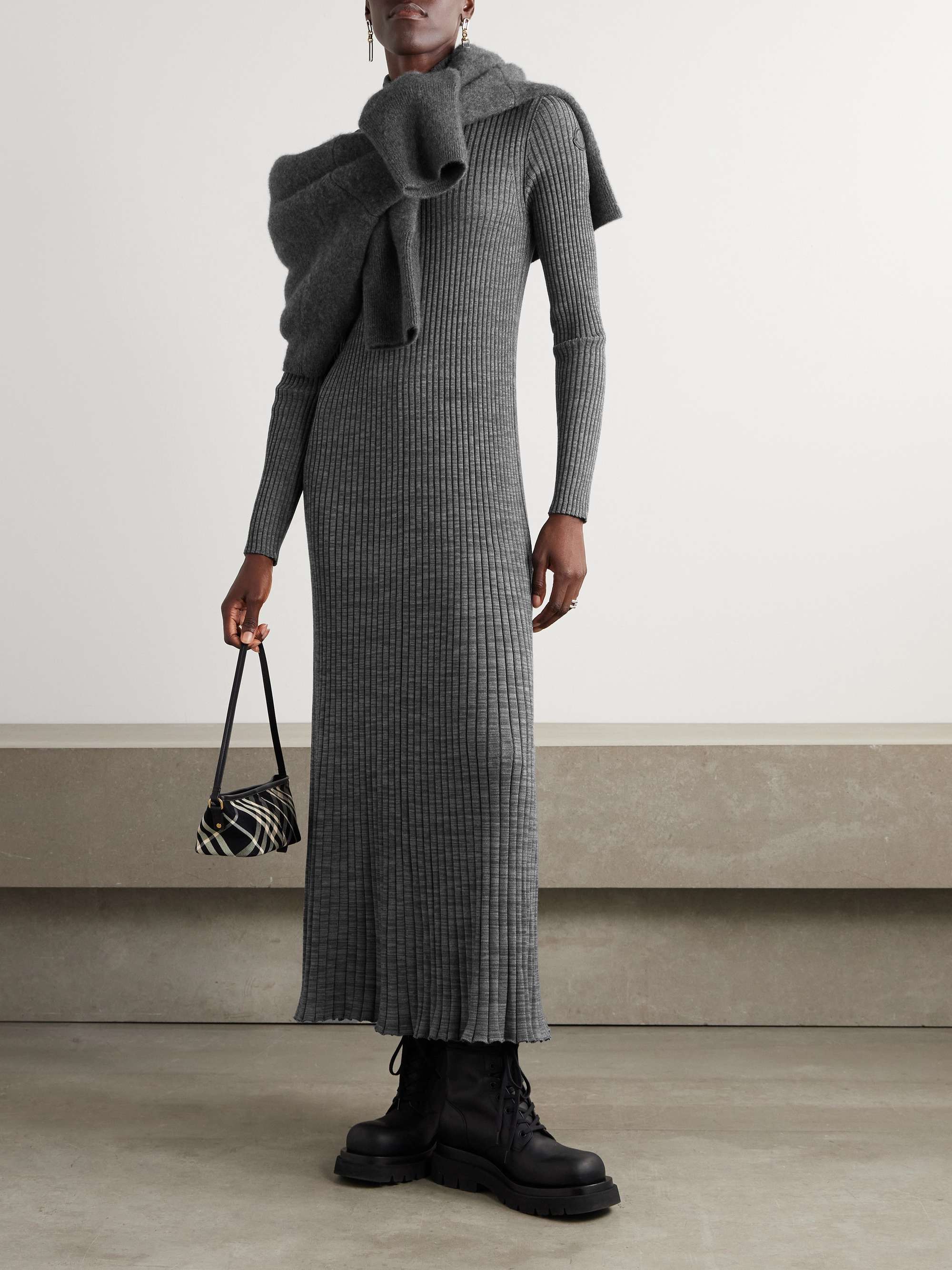 MONCLER Ribbed wool turleneck midi dress | NET-A-PORTER