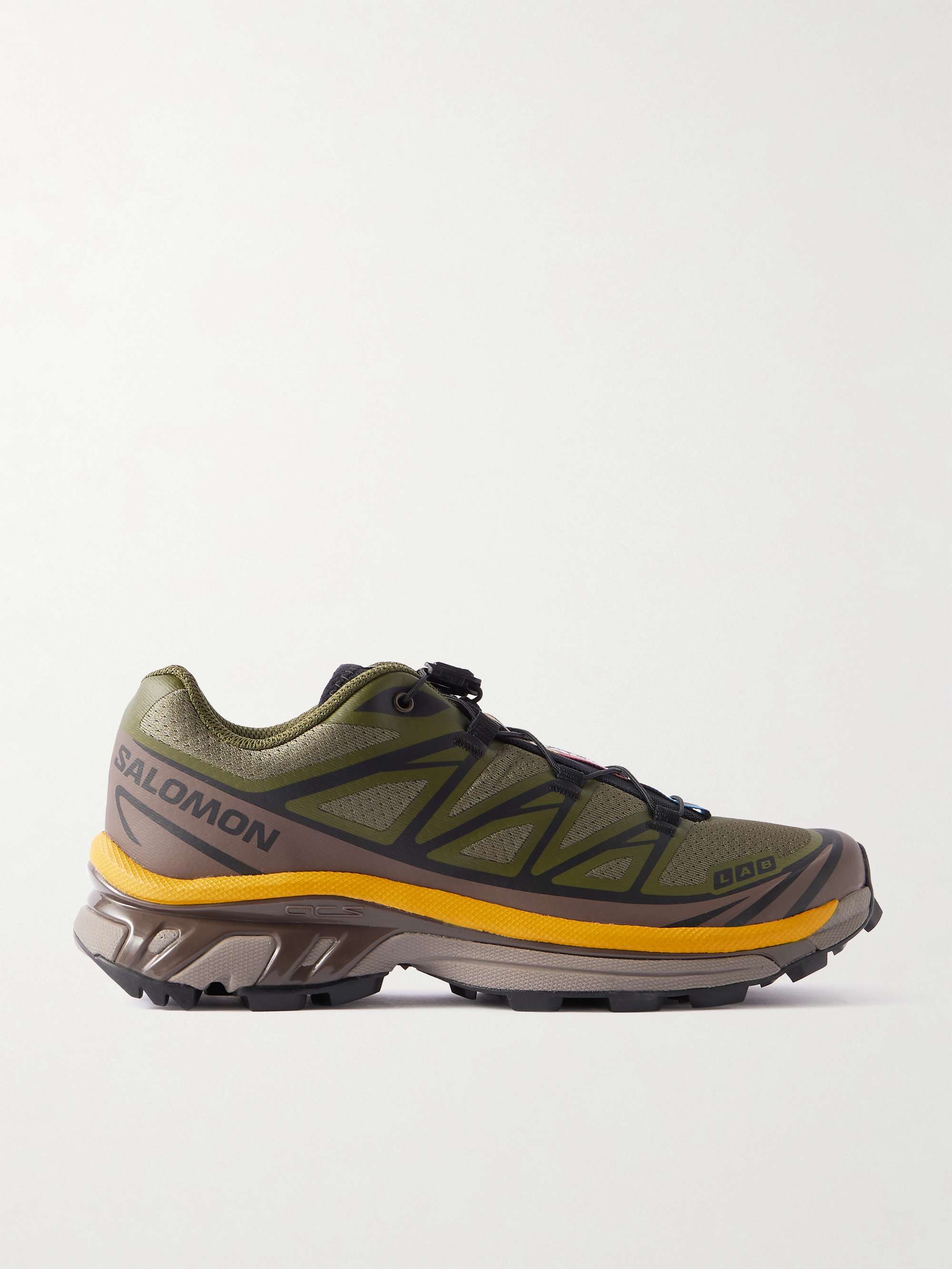 XT 6 rubber trimmed mesh sneakers army green UK 3.5