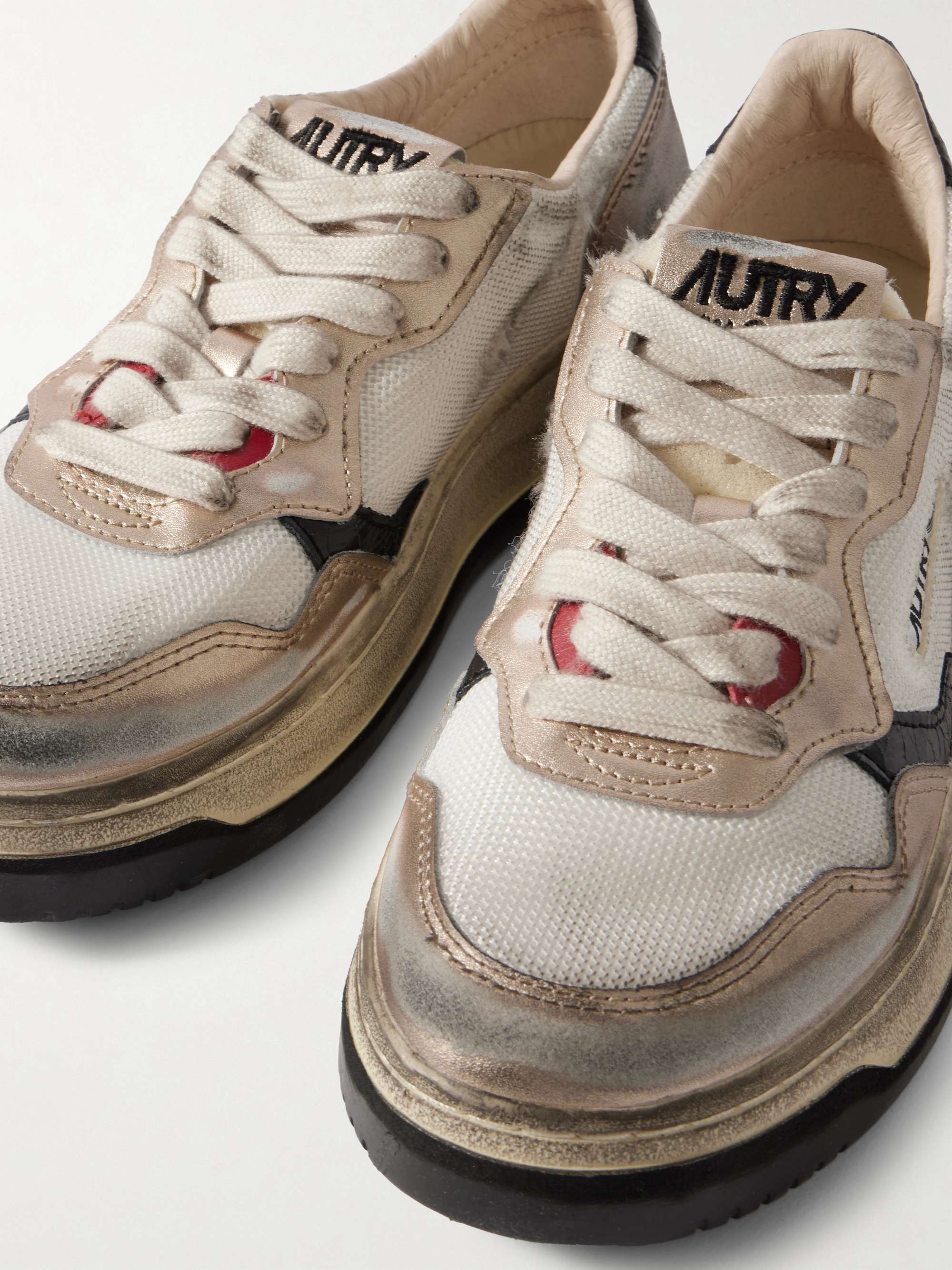 AUTRY Super Vintage distressed metallic leather and mesh sneakers | NET ...