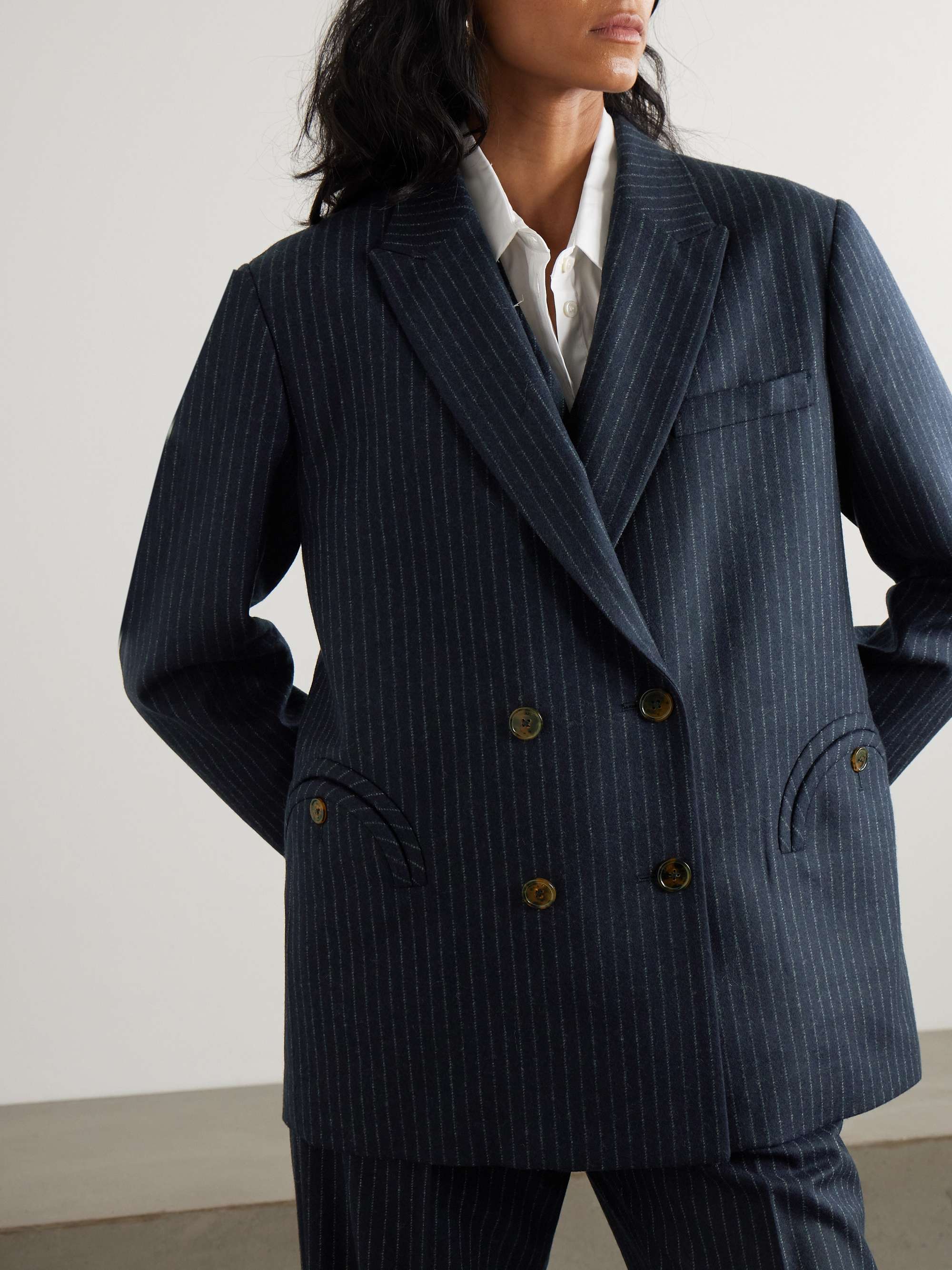 BLAZÉ MILANO Nightbreak double-breasted pinstriped wool and cashmere ...