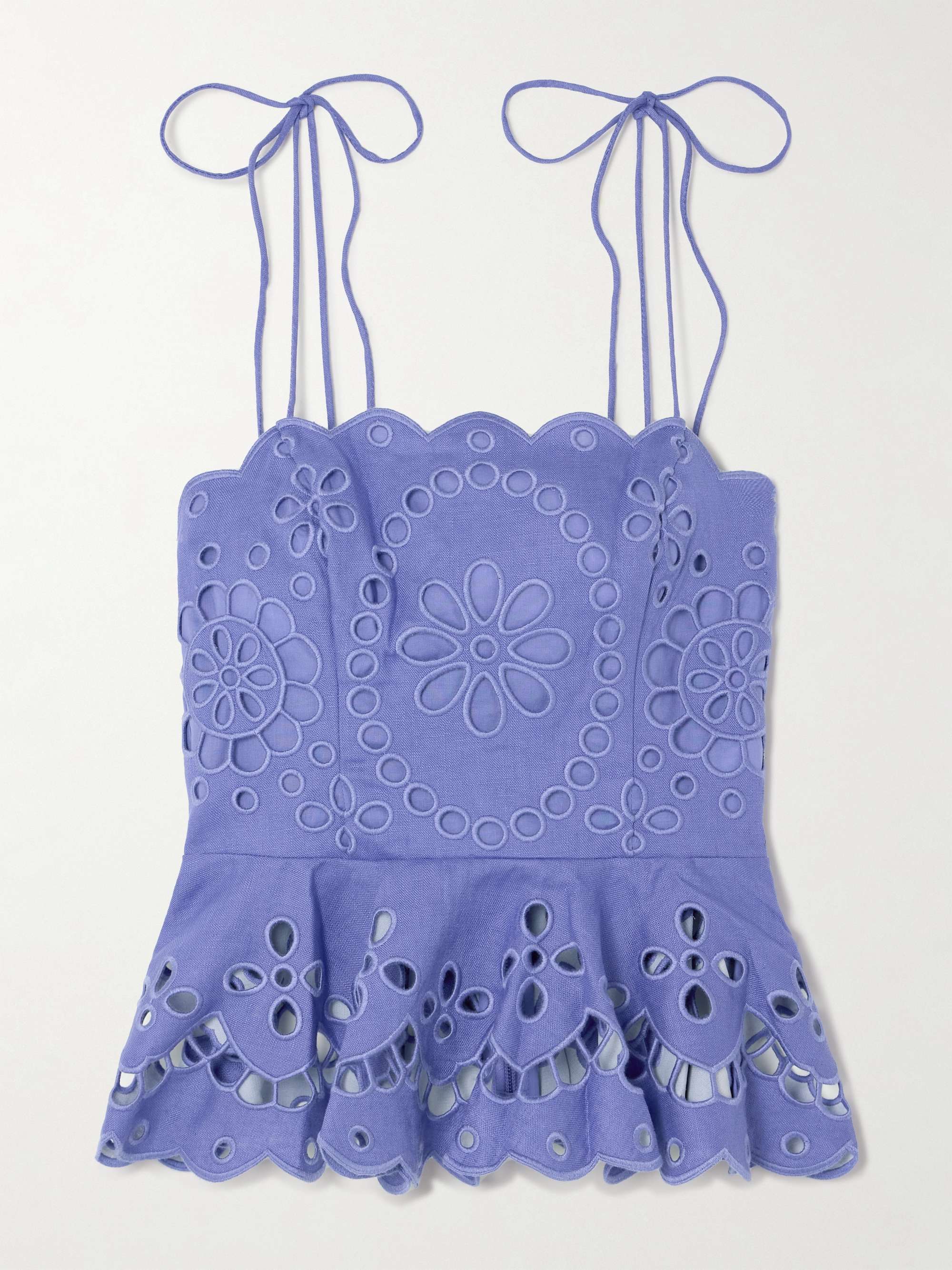 ZIMMERMANN Pop embellished scalloped broderie anglaise linen peplum top ...