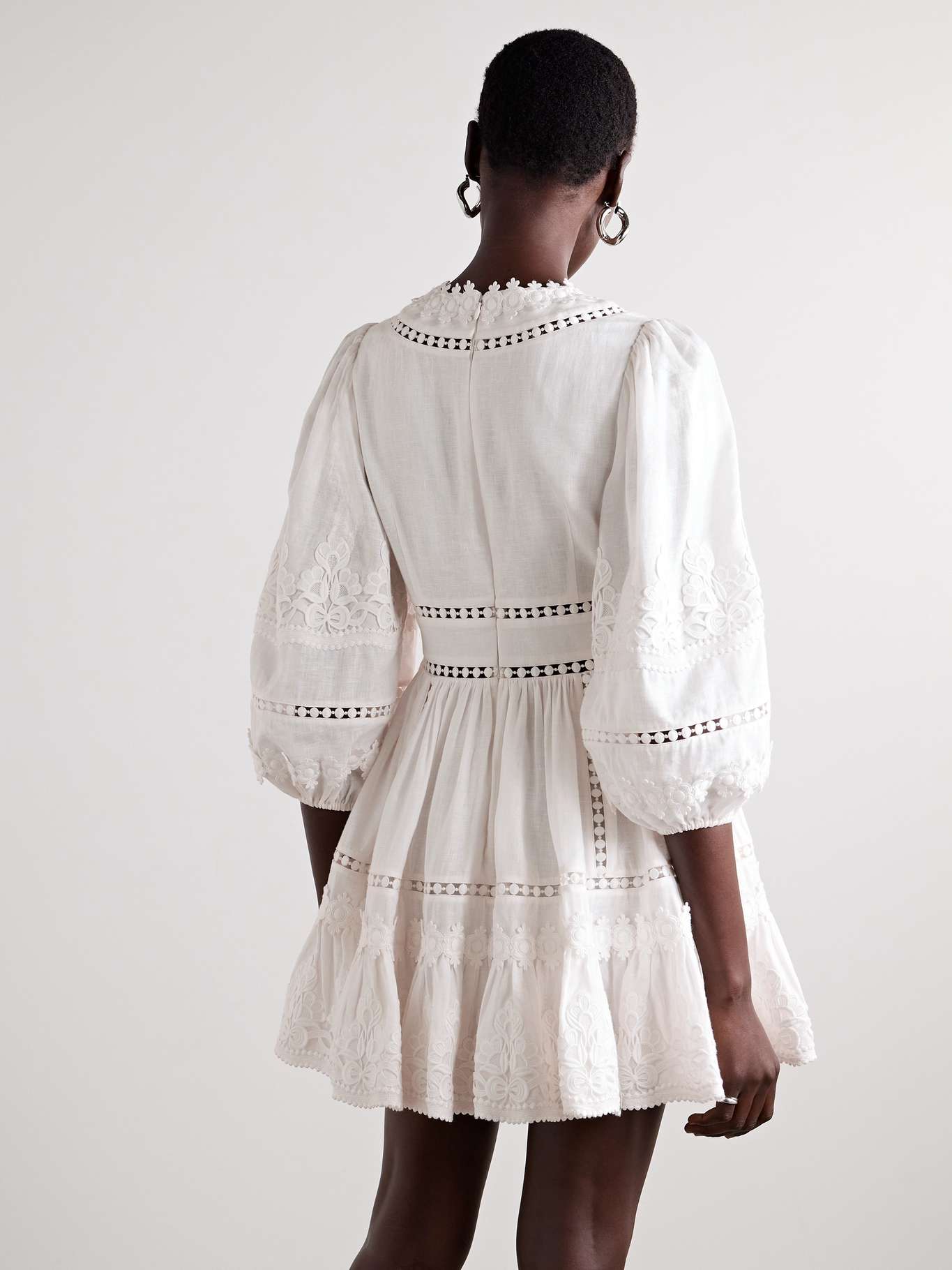 ZIMMERMANN Pop appliquéd guipure lace-trimmed linen mini dress | NET-A ...