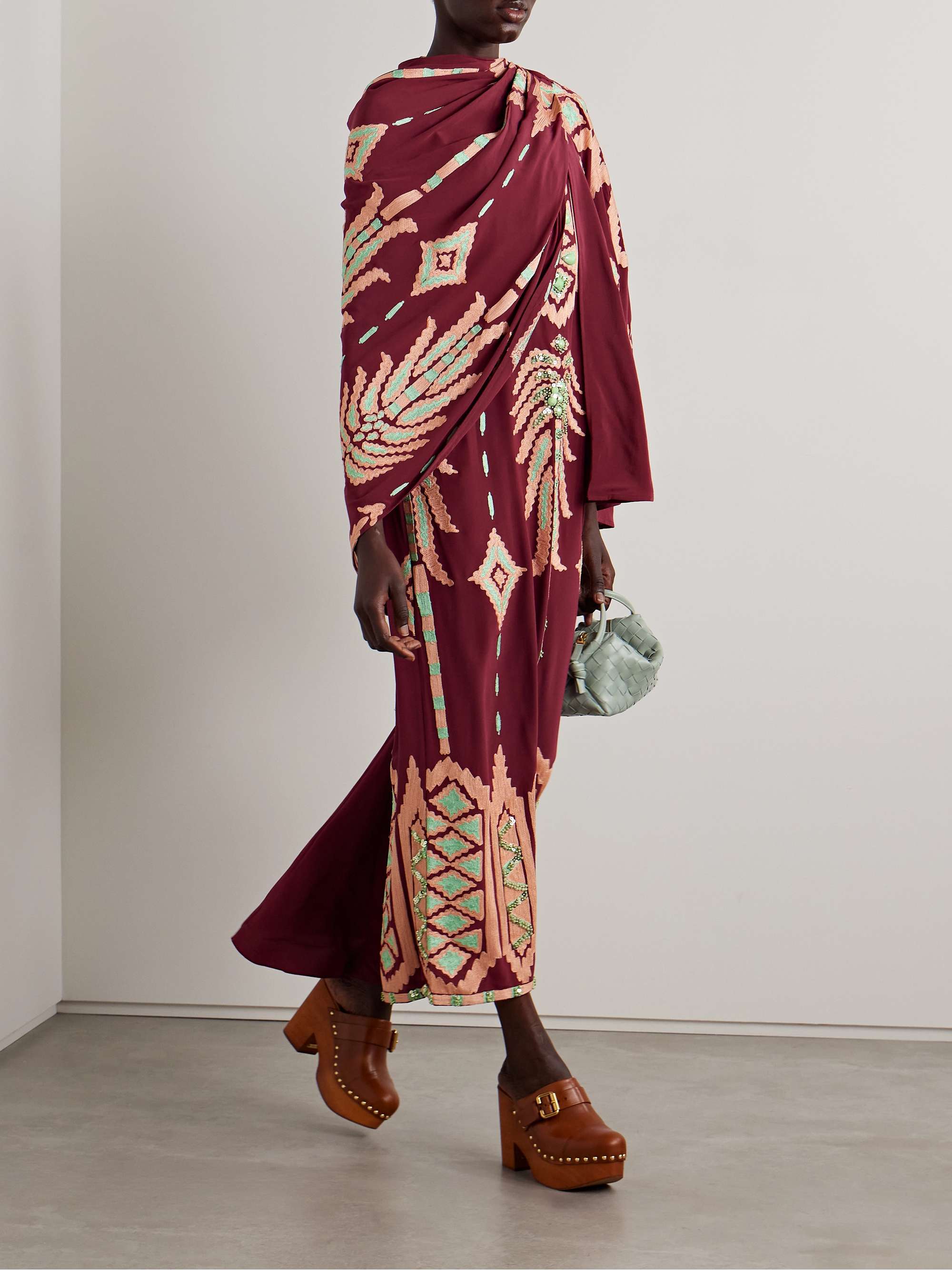 JOHANNA ORTIZ Wedge Weave embellished silk-crepe cape and midi dress ...