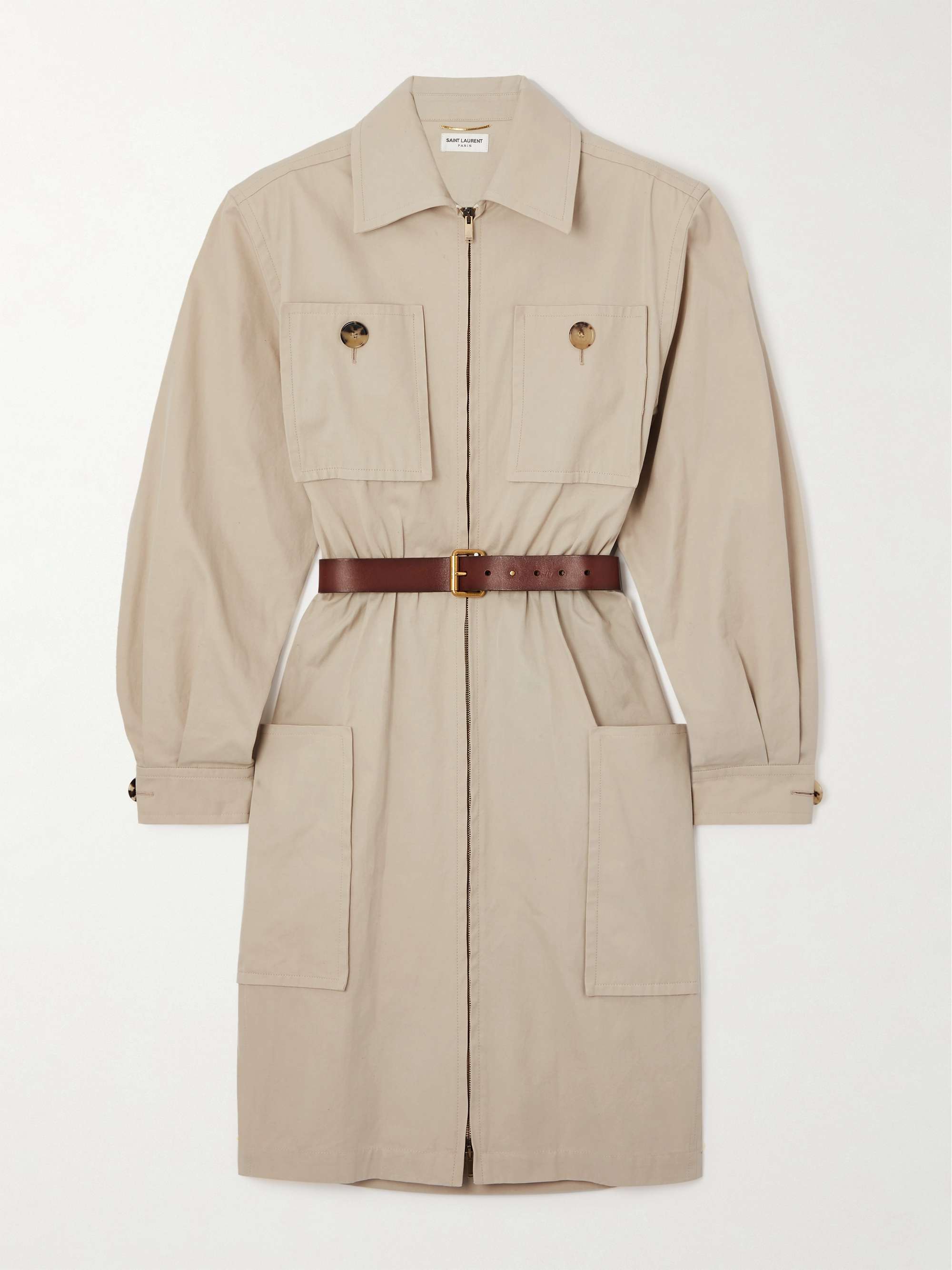 SAINT LAURENT Belted cotton-twill mini dress | NET-A-PORTER