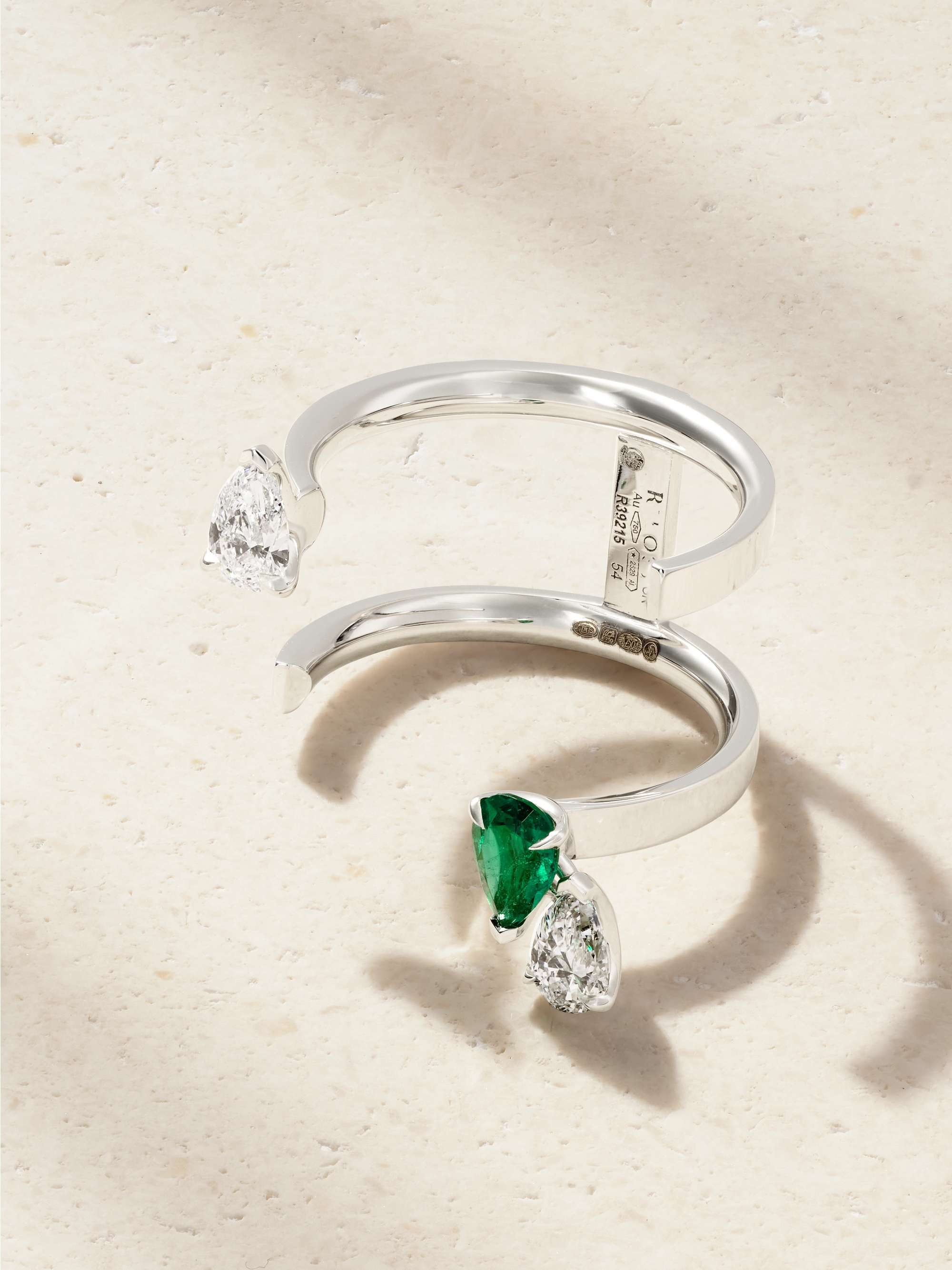REPOSSI Serti Sur Vide 18-karat white gold, diamond and emerald ring ...