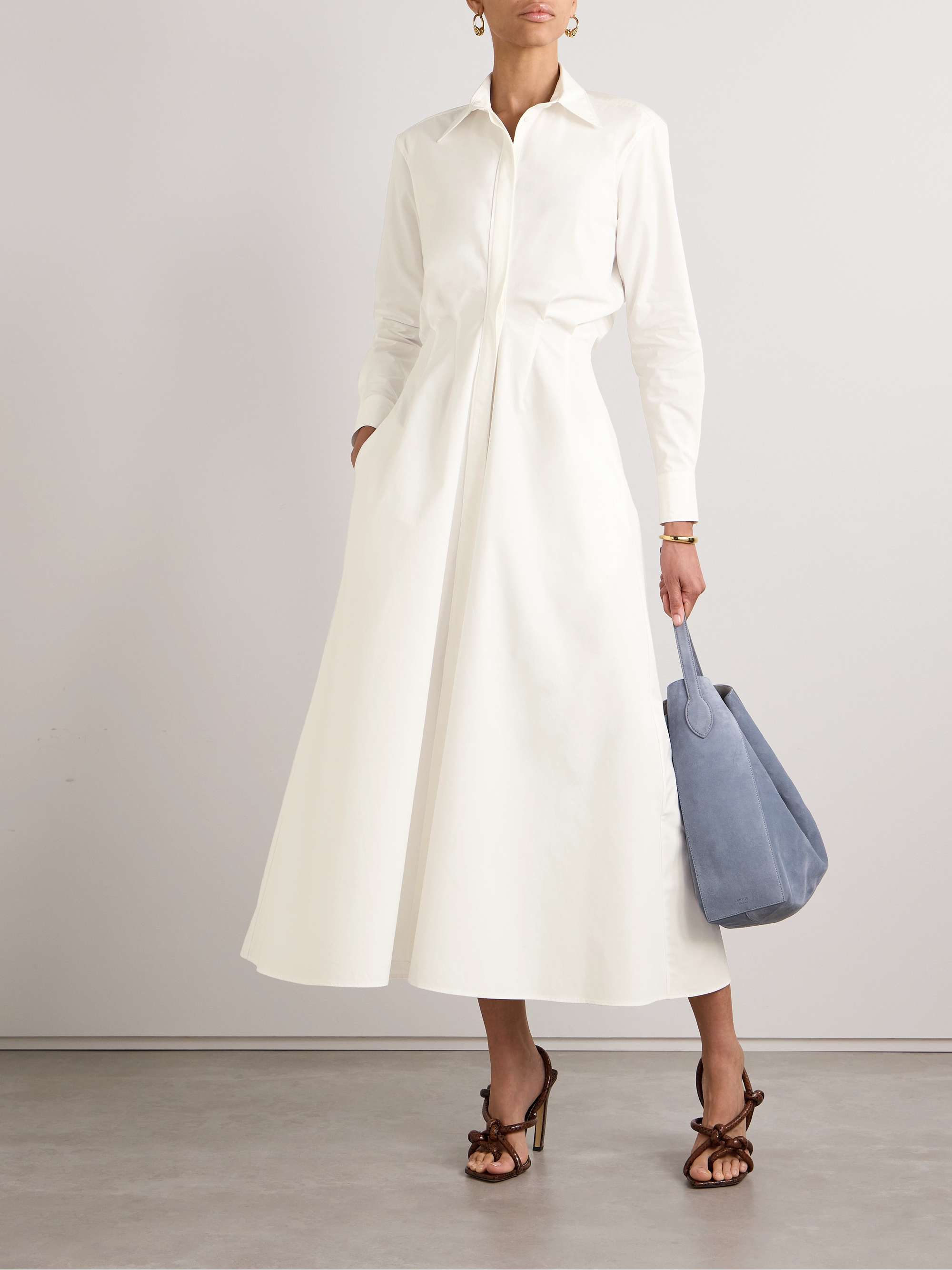BRANDON MAXWELL The Celeste ruched cotton-poplin maxi shirt dress | NET ...