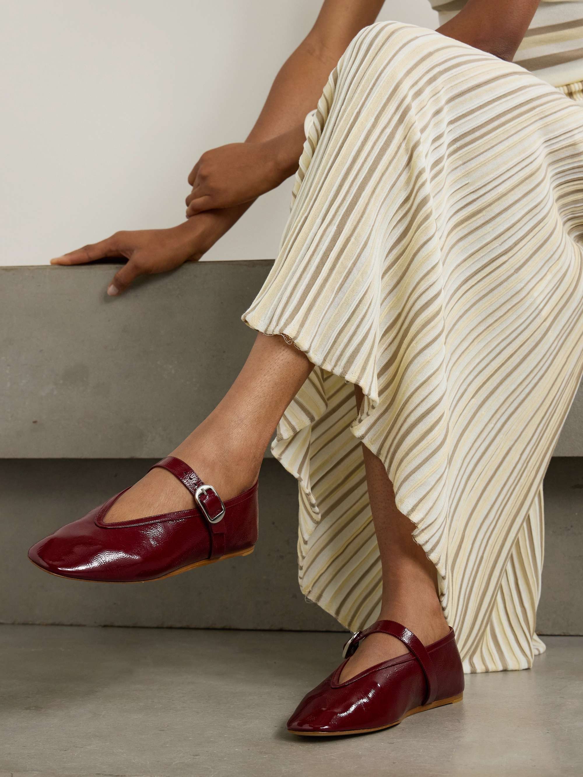 LE MONDE BERYL Stella textured patent-leather Mary Jane ballet flats ...