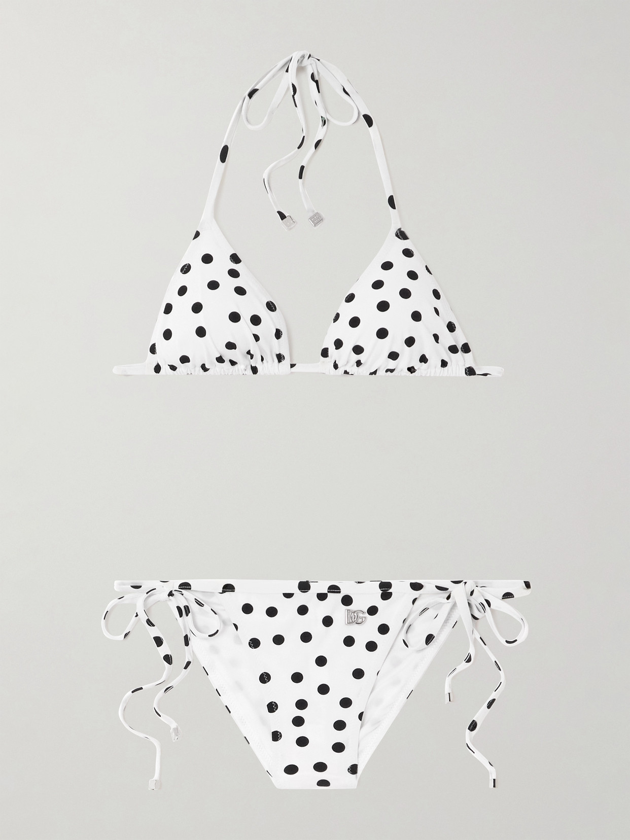 Dolce And Gabbana Embellished Polka Dot Triangle Bikini In White Modesens