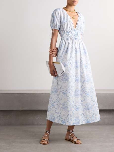 LOVESHACKFANCY Mastey shirred printed cotton midi dress | NET-A-PORTER