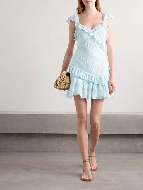 LOVESHACKFANCY Bensley lace-trimmed pintucked ruffled cotton-voile mini dress | NET-A-PORTER