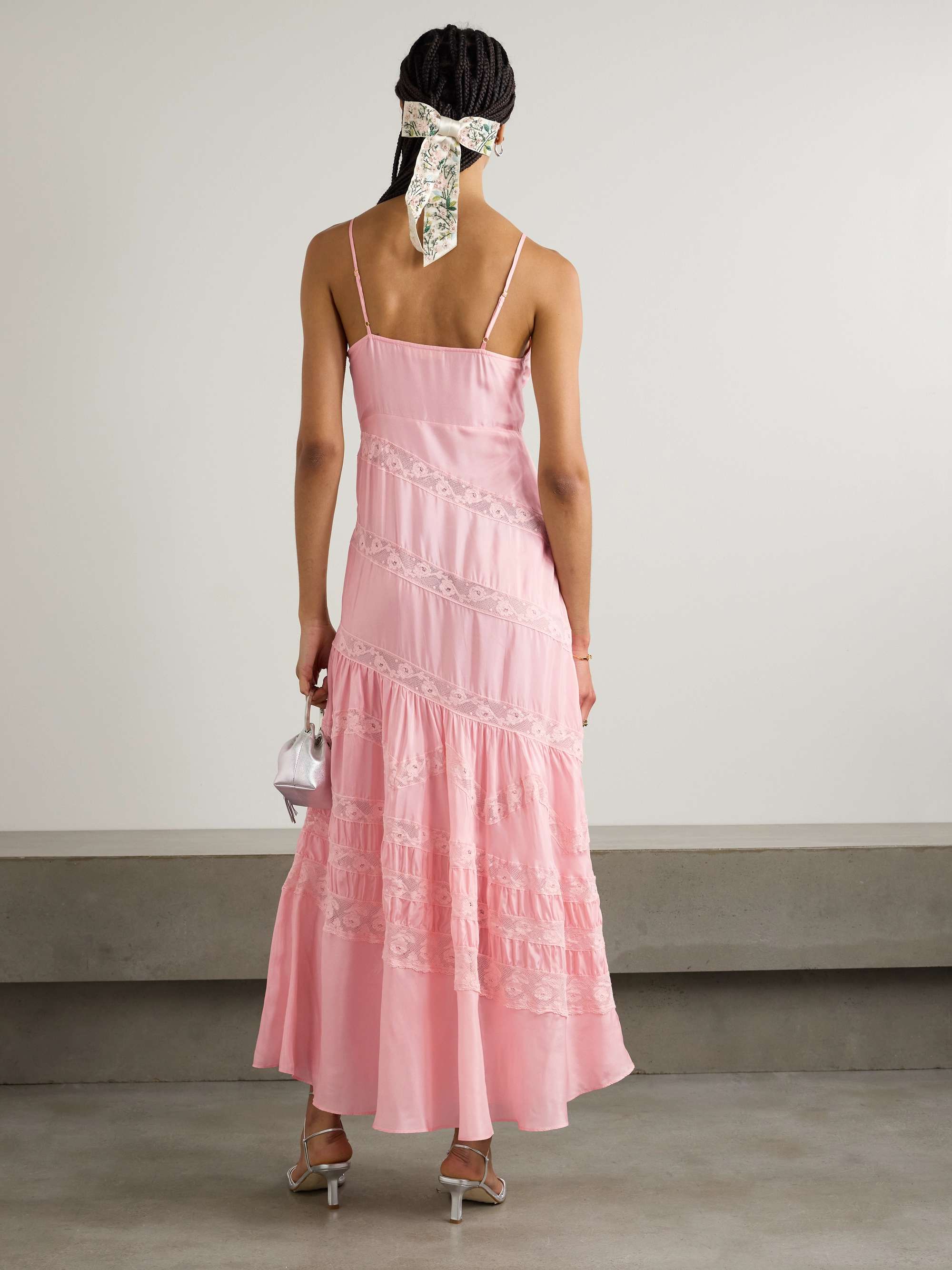 LOVESHACKFANCY Idalia lace-trimmed tiered silk-satin maxi dress | NET-A ...