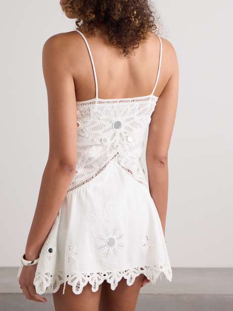 White Brealynn embellished lace-trimmed cotton and linen-blend voile ...