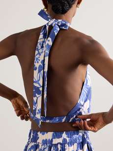 CARA CARA Seattle gathered floral-print cotton-poplin halterneck top ...