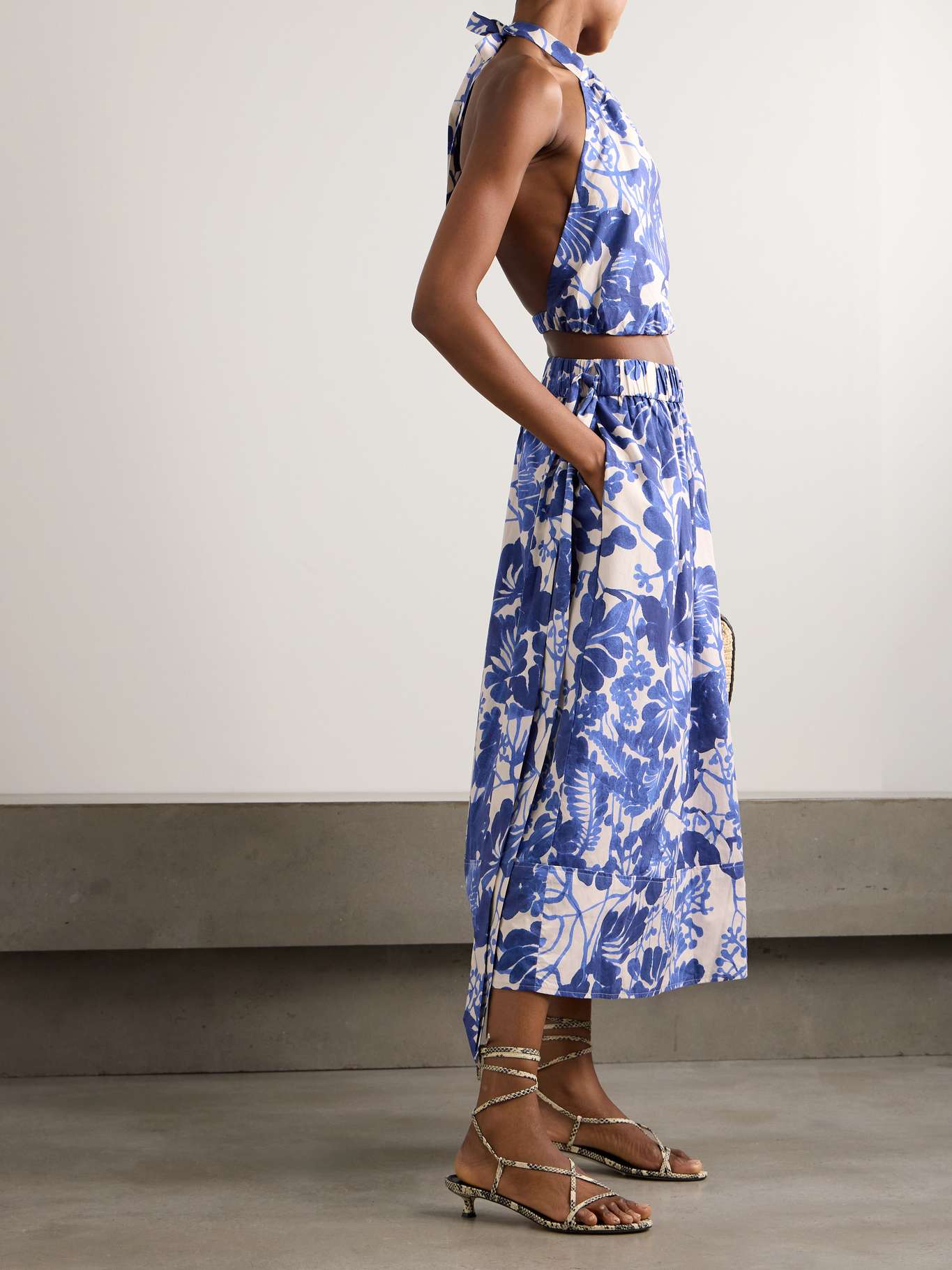 CARA CARA Seattle gathered floral-print cotton-poplin halterneck top ...