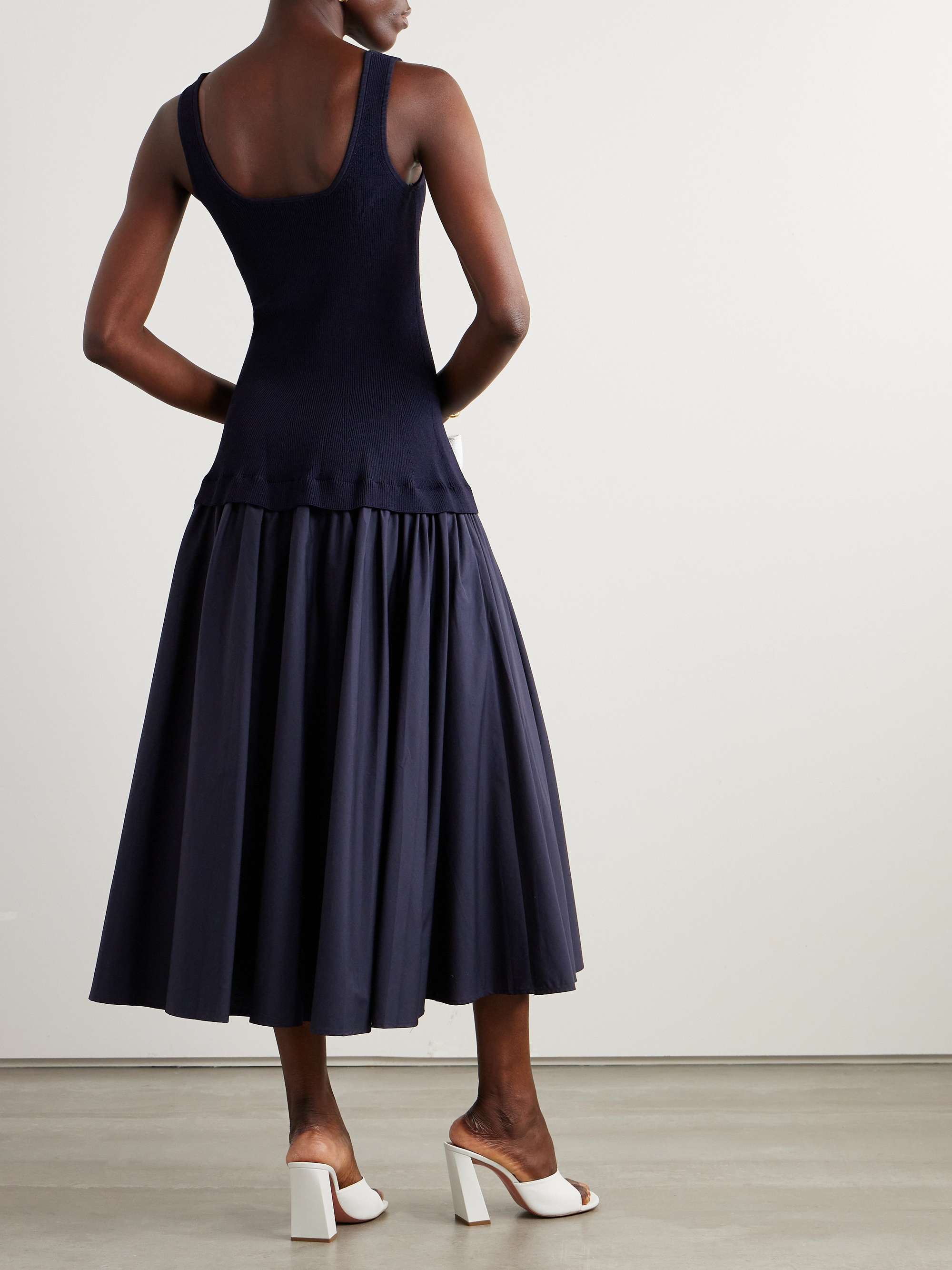 SIMKHAI Silas ribbed-knit and cotton-poplin midi dress | NET-A-PORTER