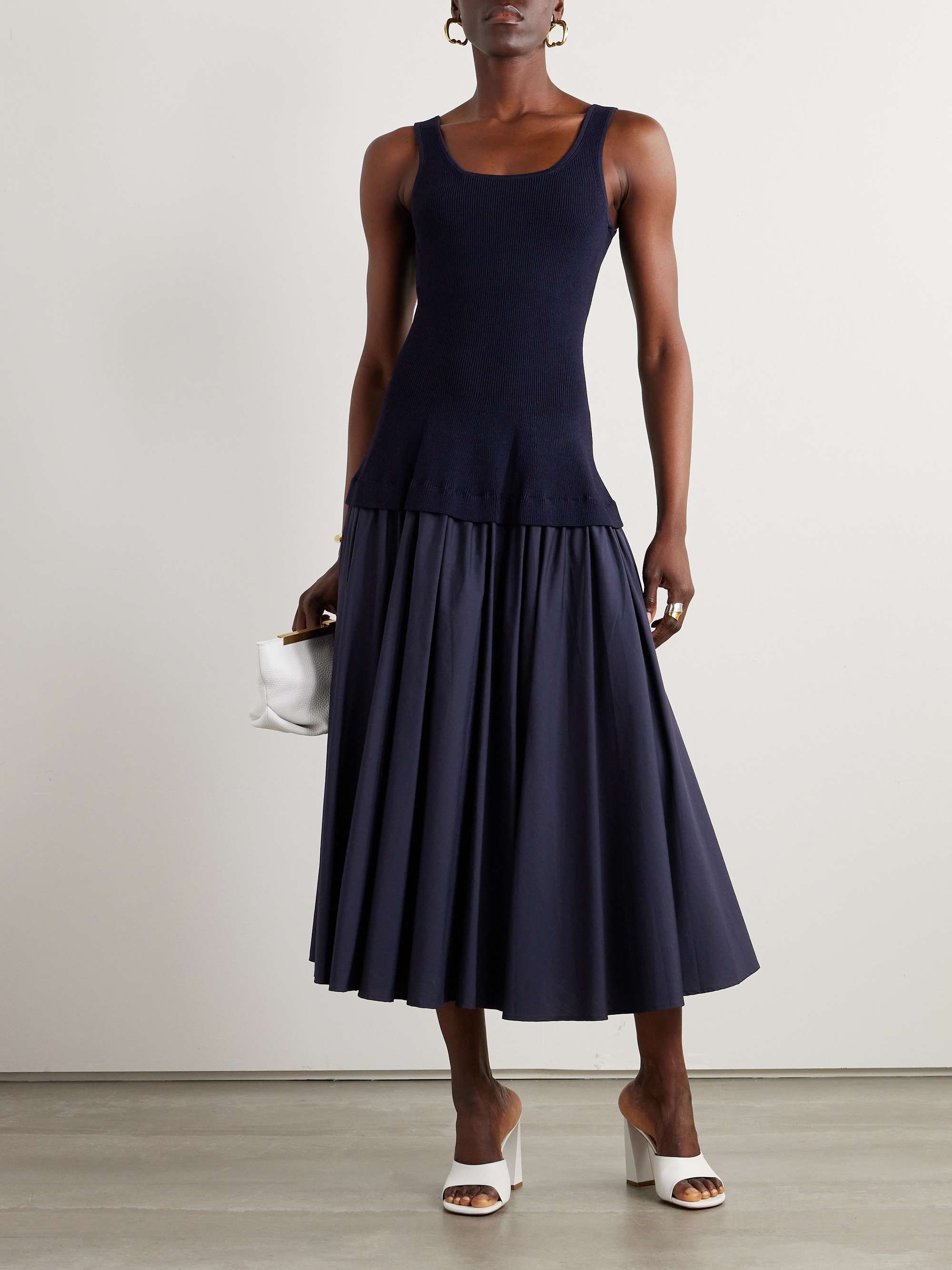 SIMKHAI Silas ribbed-knit and cotton-poplin midi dress | NET-A-PORTER