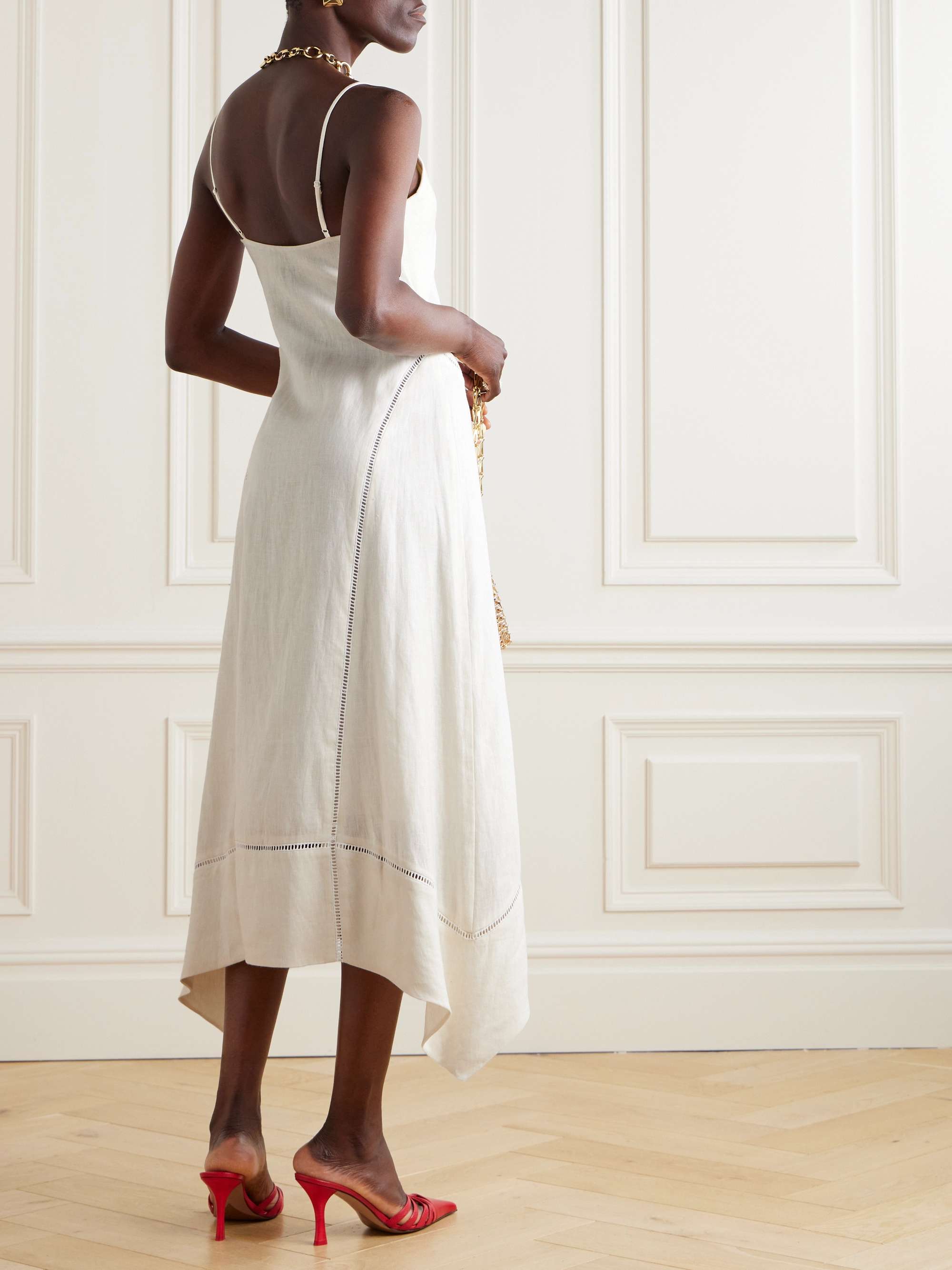 SIMKHAI Val cut-out embroidered linen midi dress | NET-A-PORTER