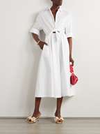 STAUD Lisa bow-detailed gathered cutout cotton-blend poplin midi shirt ...