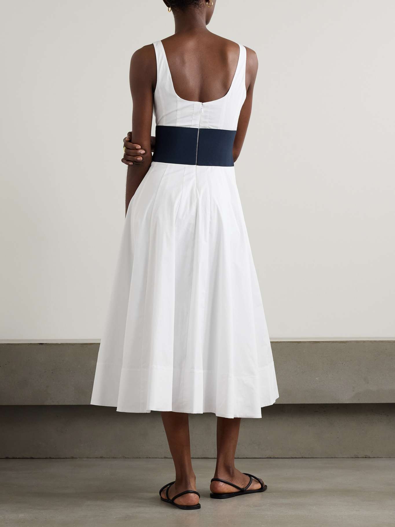 STAUD Rig paneled pleated stretch-cotton poplin midi dress | NET-A-PORTER