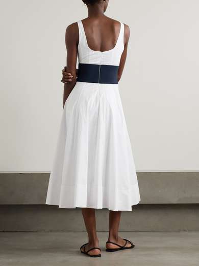 STAUD Rig paneled pleated stretch-cotton poplin midi dress | NET-A-PORTER