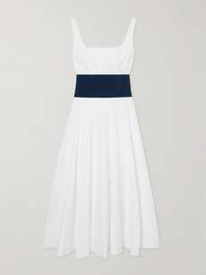 STAUD Rig paneled pleated stretch-cotton poplin midi dress | NET-A-PORTER