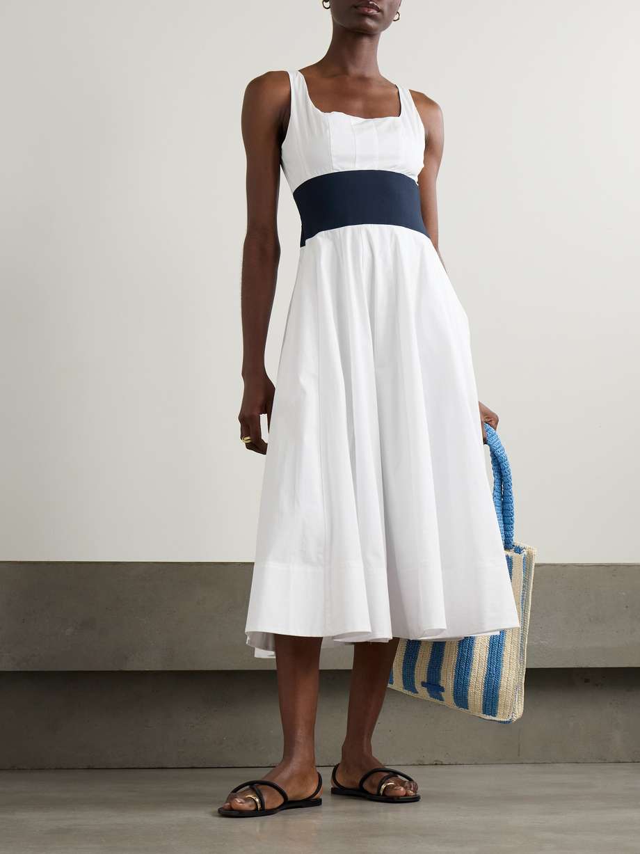 STAUD Rig paneled pleated stretch-cotton poplin midi dress | NET-A-PORTER