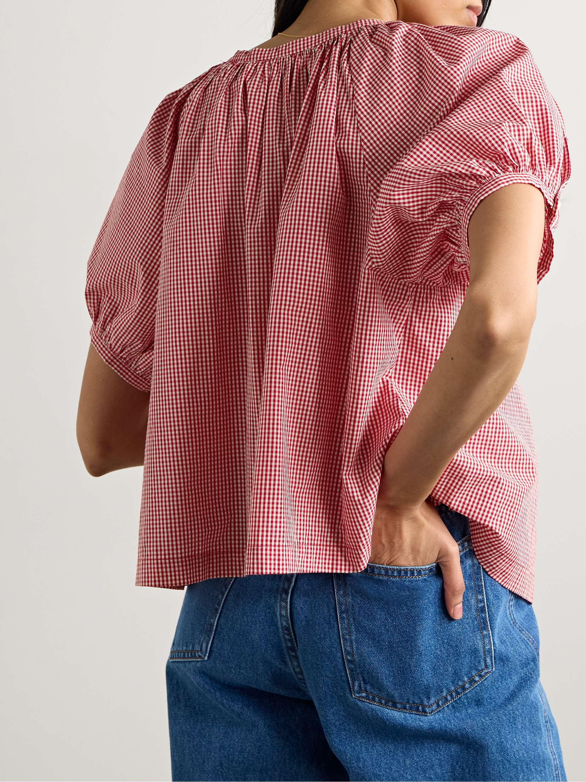 DÔEN June gathered gingham organic cotton-voile blouse | NET-A-PORTER