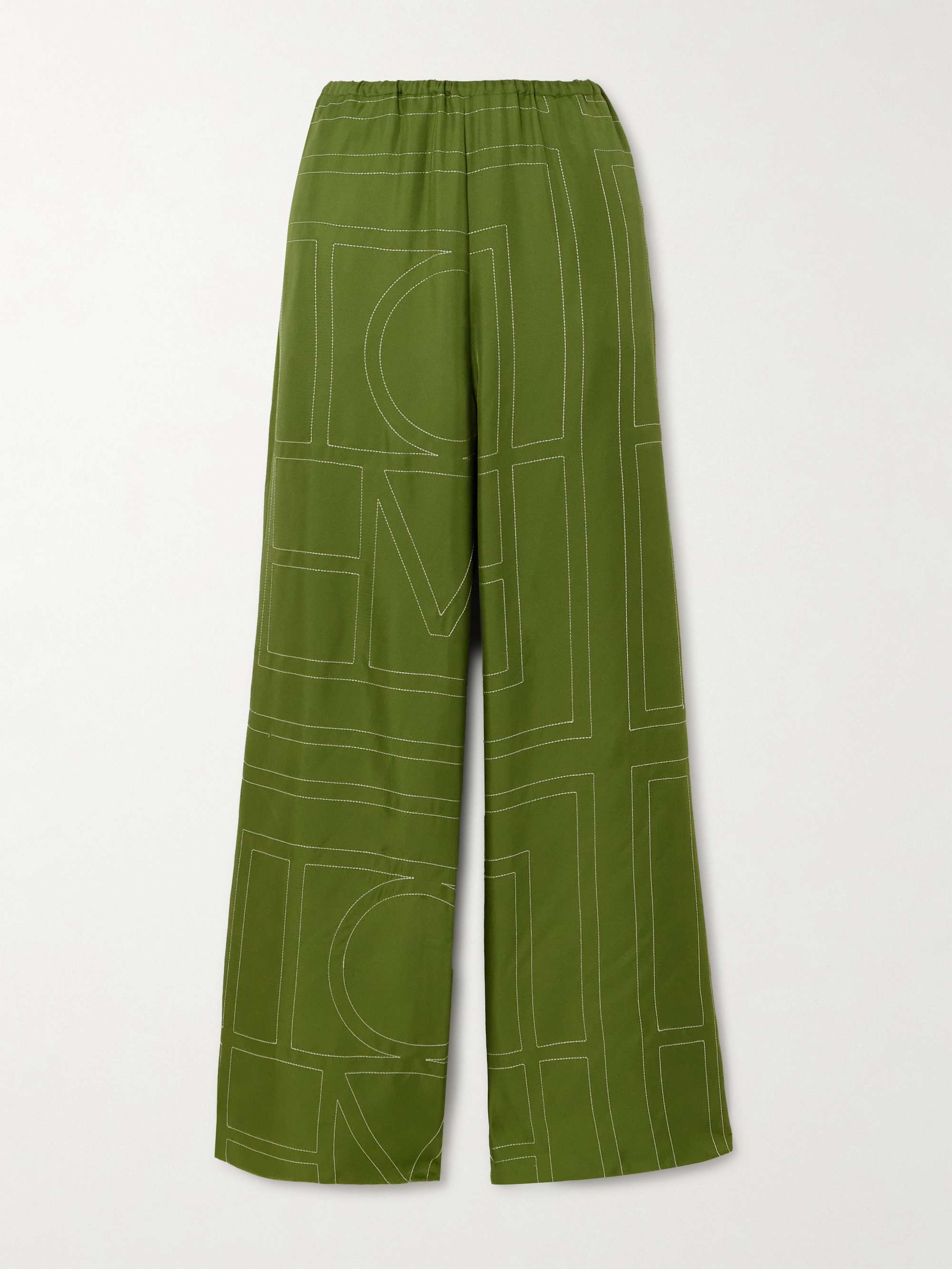TOTEME Embroidered silk-twill wide-leg pants | NET-A-PORTER