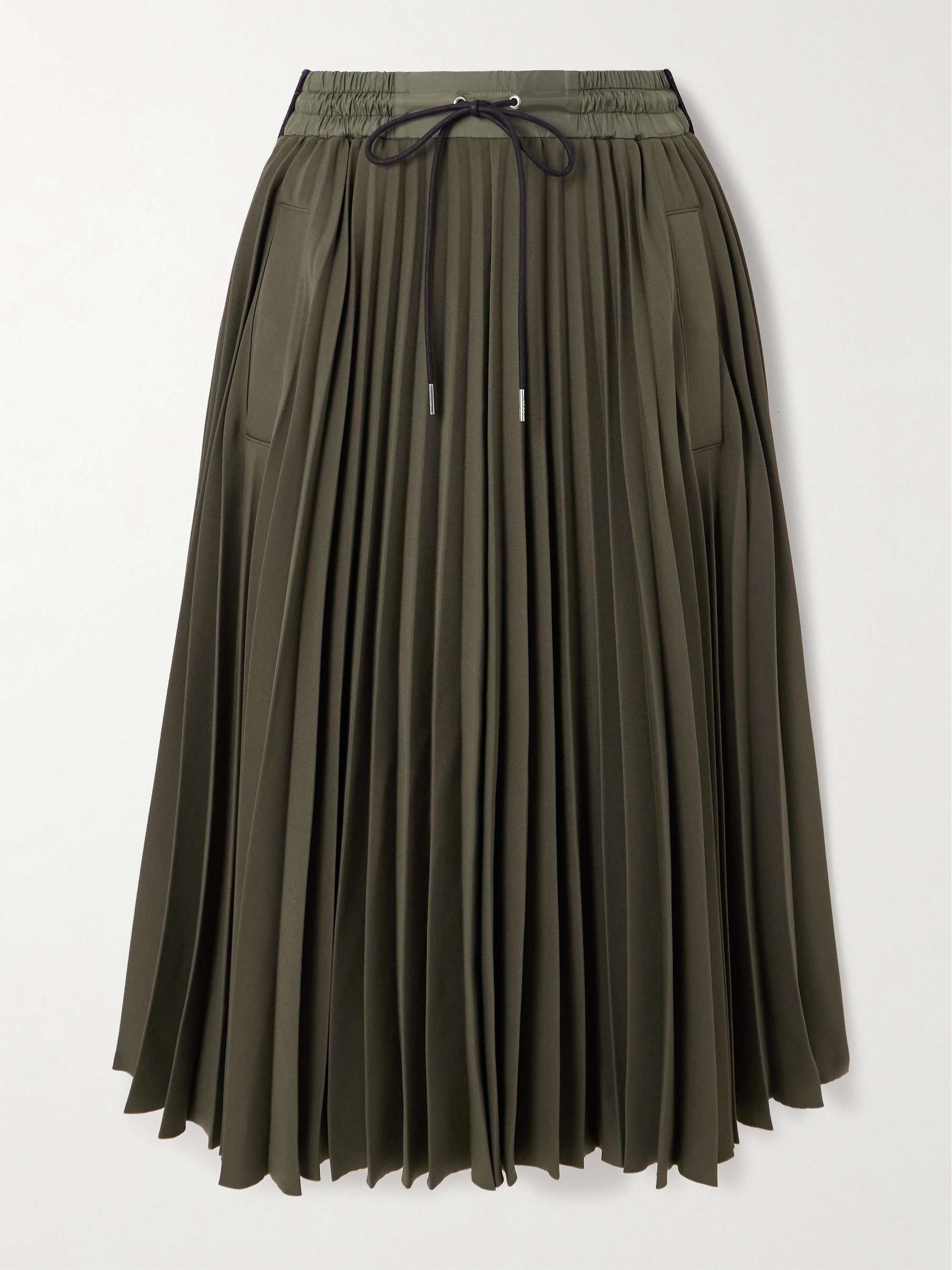 Sacai Ribbed Knit Trimmed Pleated Tech Jersey Midi Skirt Net A Porter
