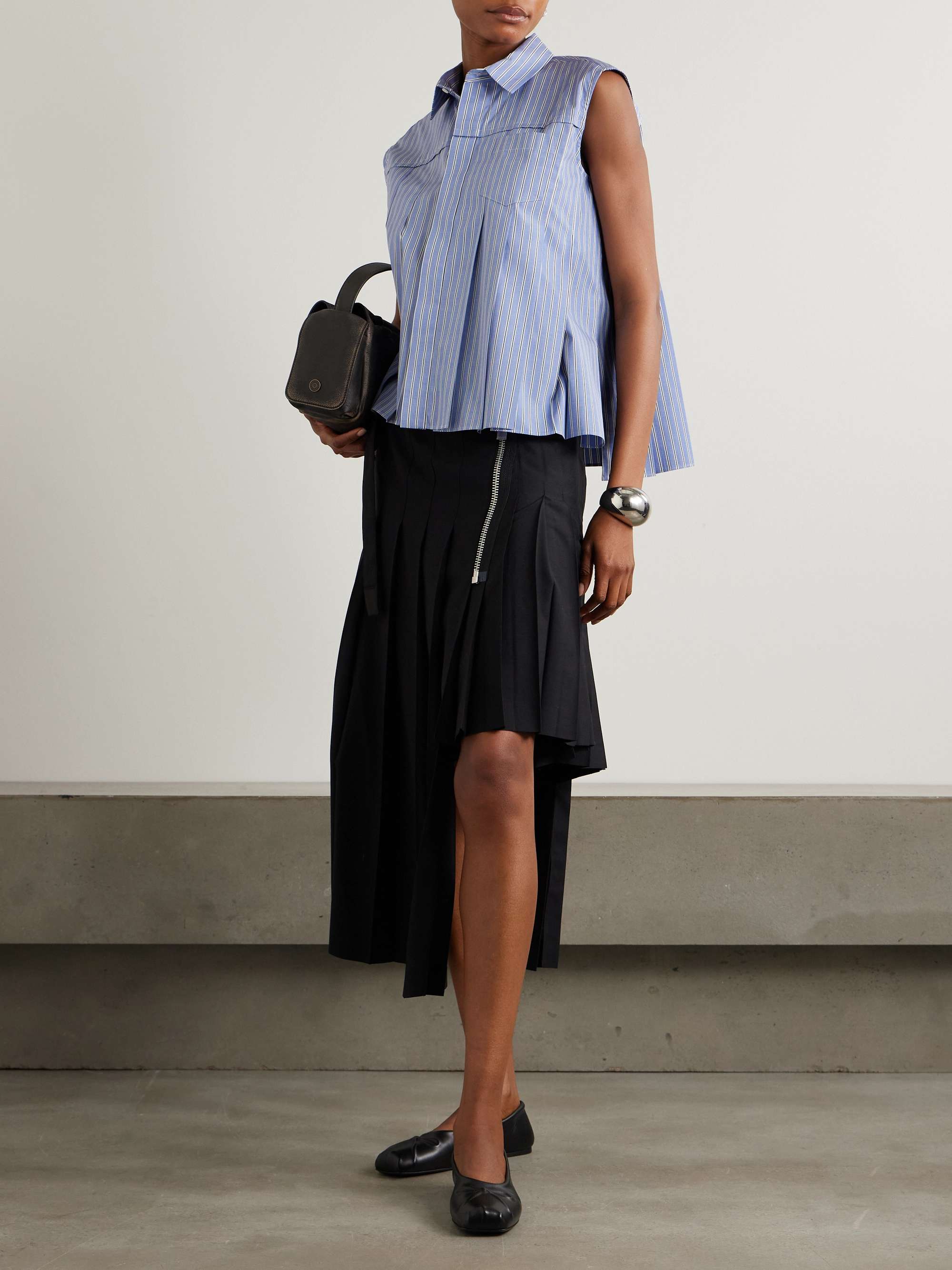 SACAI Pleated striped cotton-poplin shirt | NET-A-PORTER