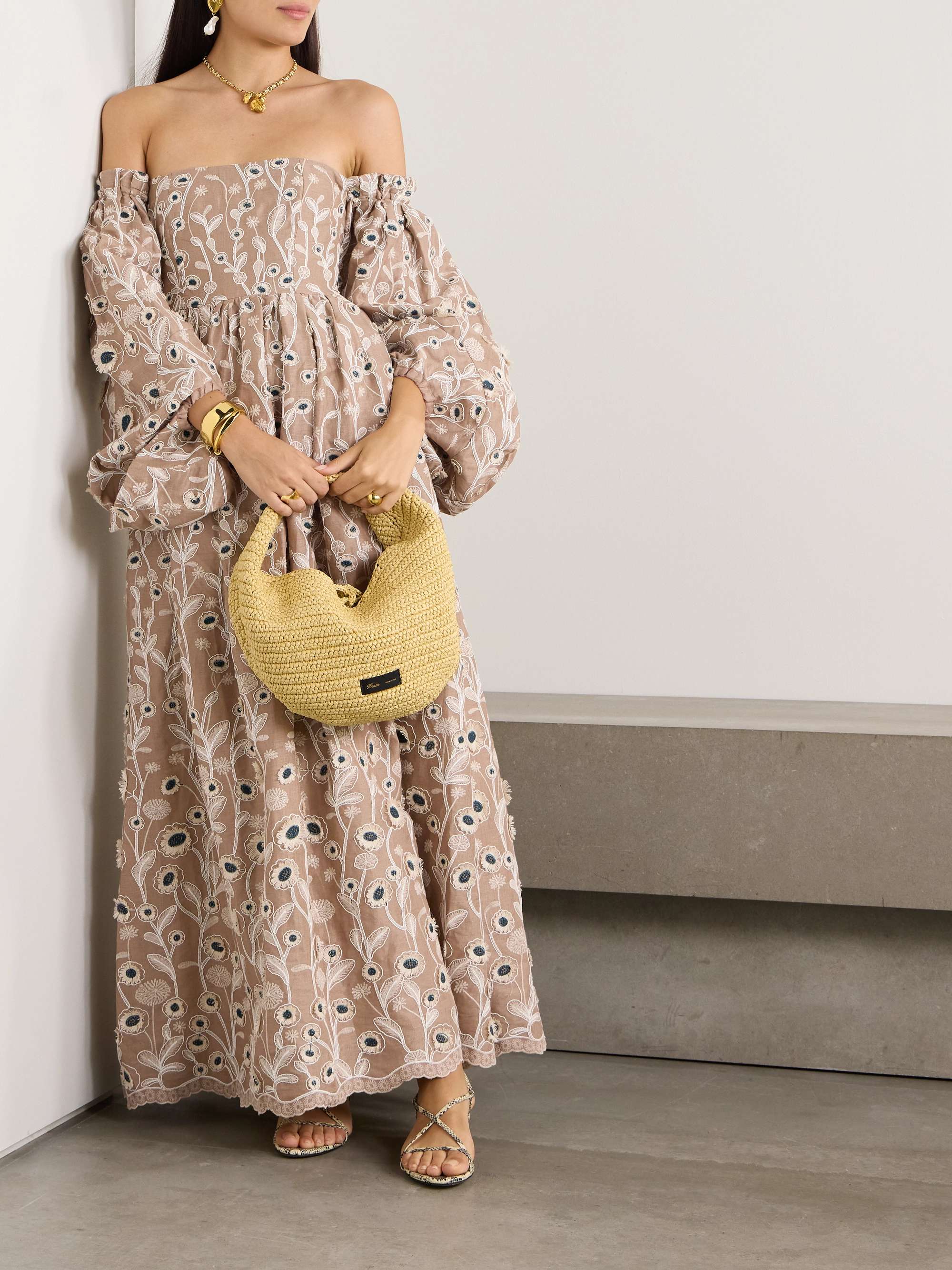 AGUA BY AGUA BENDITA Alheli Petalo off-the-shoulder embroidered linen ...