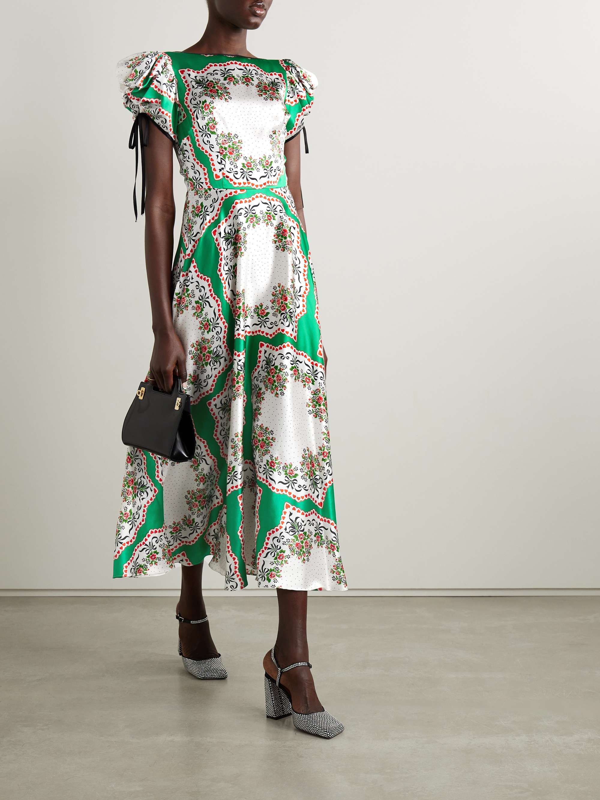 RODARTE Printed silk-satin midi dress | NET-A-PORTER