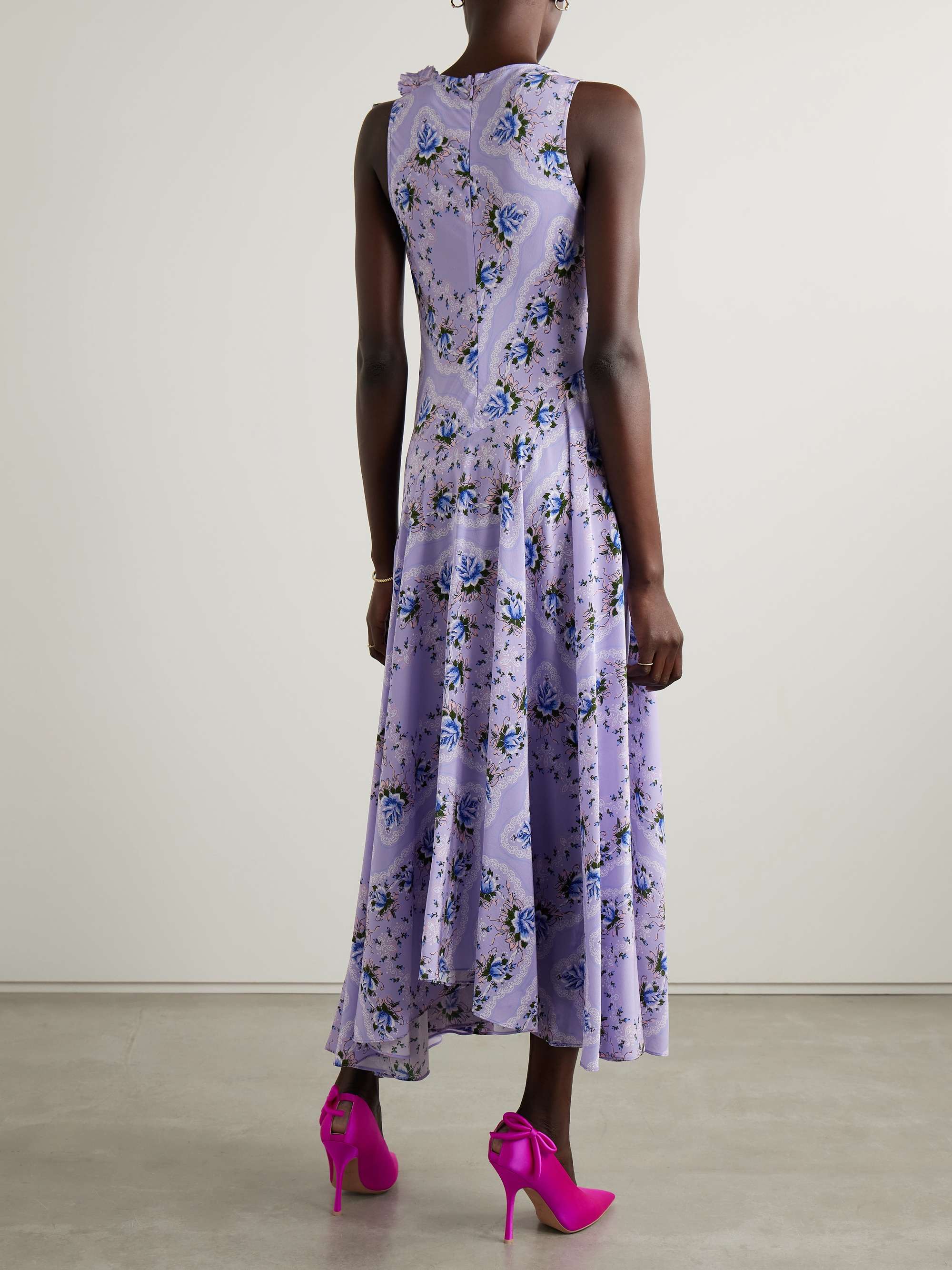 RODARTE Asymmetric embellished draped printed silk crepe de chine midi dress | NET-A-PORTER