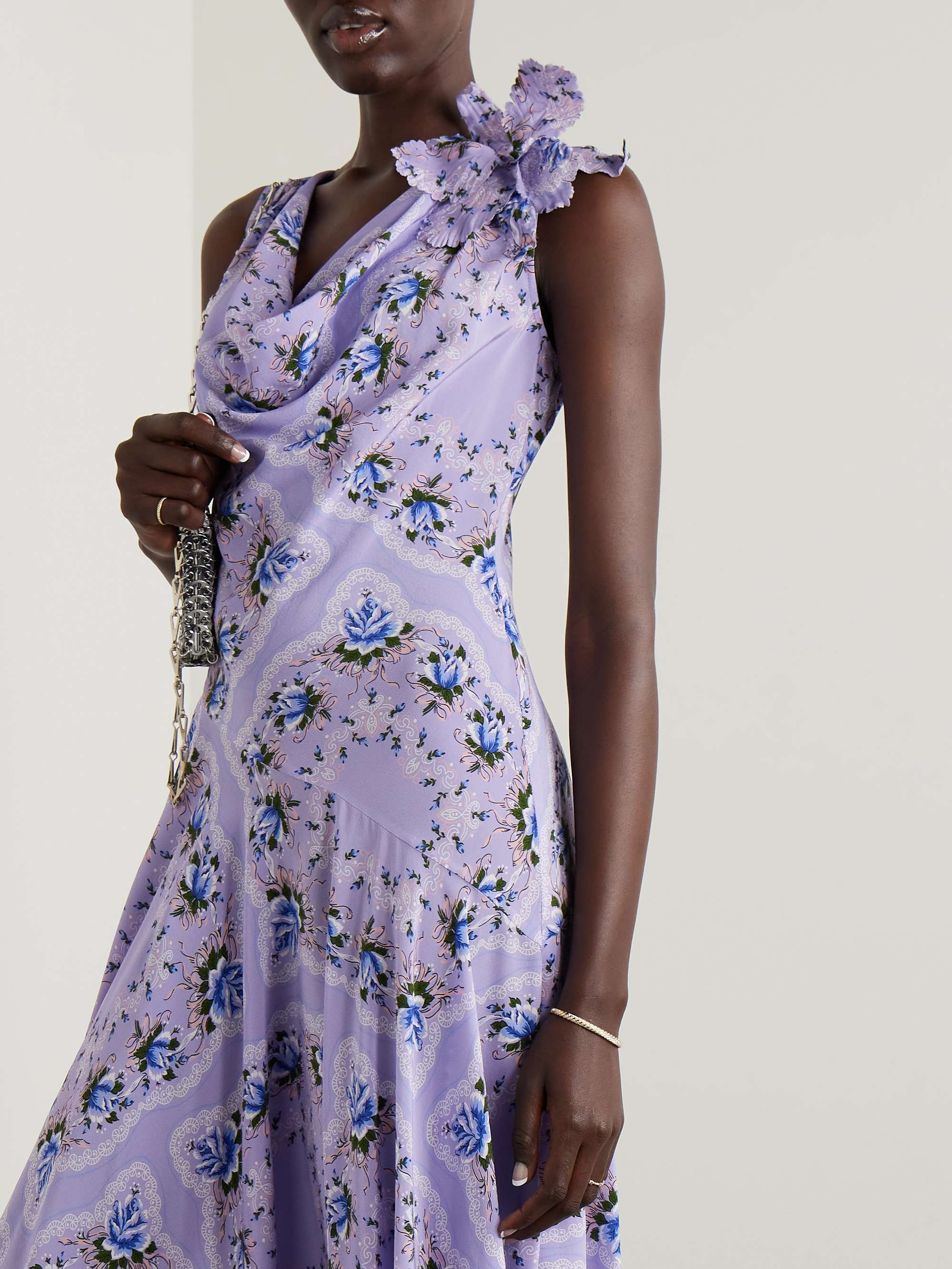 RODARTE Asymmetric embellished draped printed silk crepe de chine midi dress | NET-A-PORTER