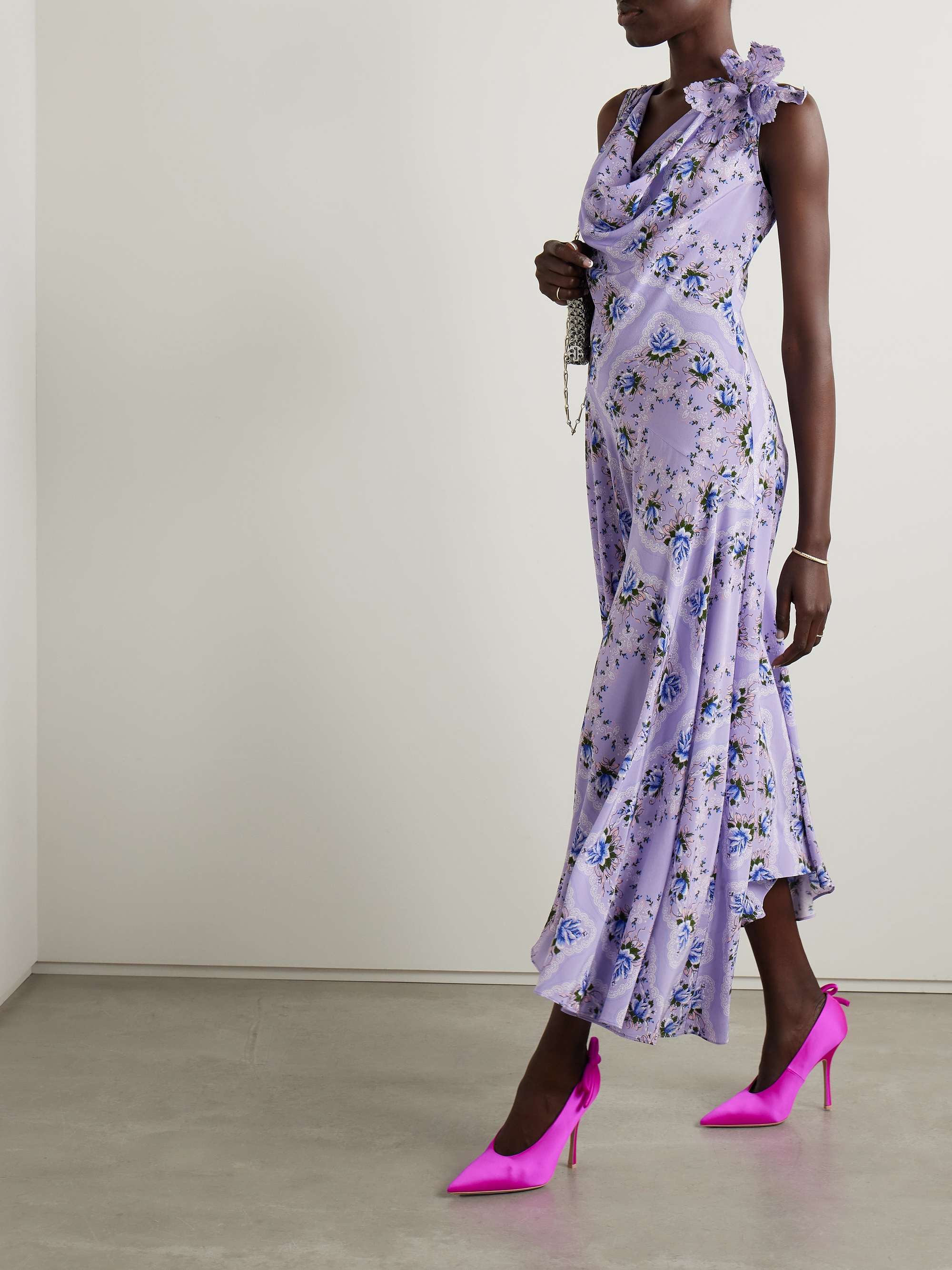 RODARTE Asymmetric embellished draped printed silk crepe de chine midi dress | NET-A-PORTER