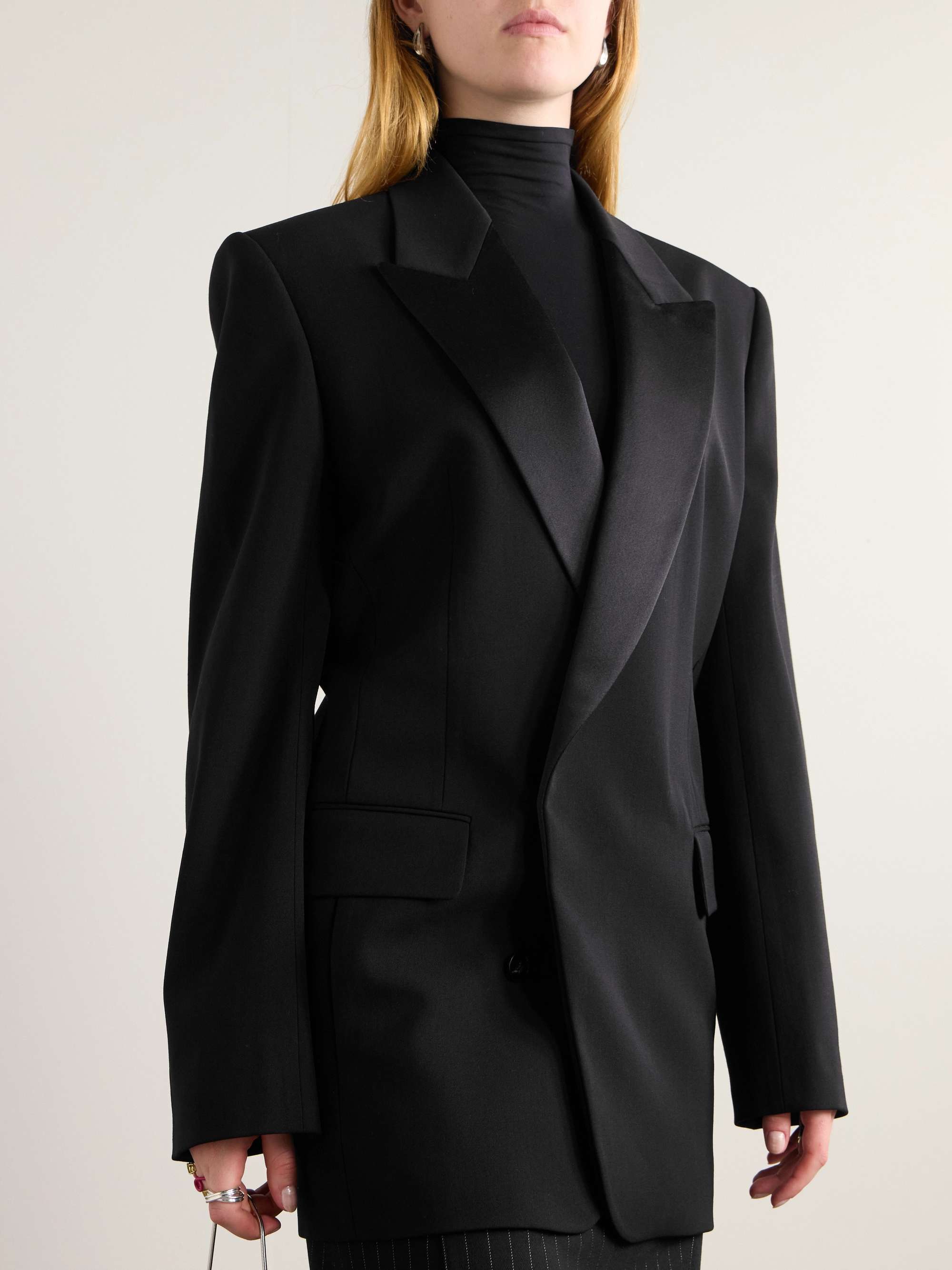 PETAR PETROV Double-breasted satin-trimmed wool-blend blazer | NET-A-PORTER