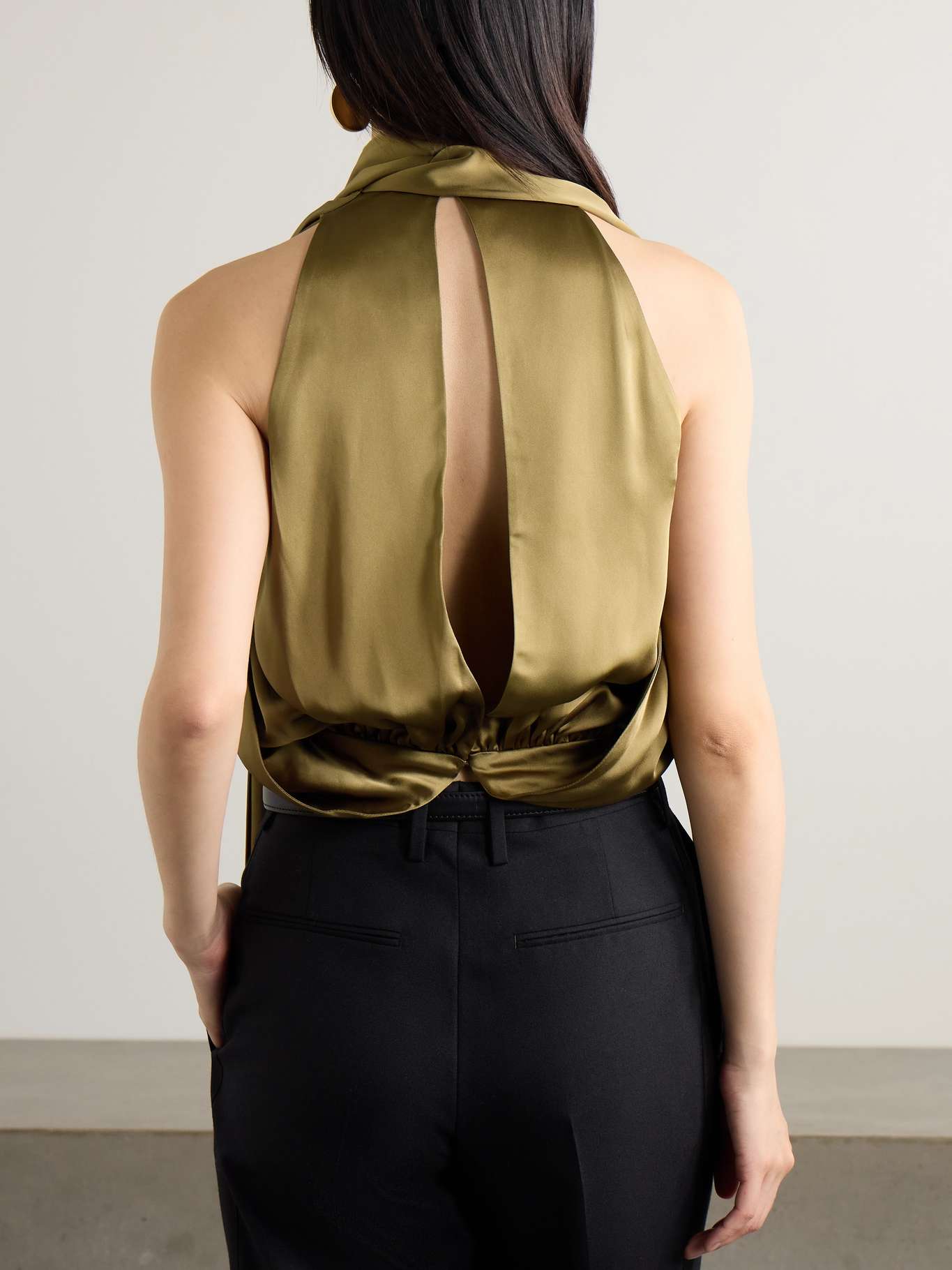 PETAR PETROV The Slippery tie-detailed draped open-back satin top | NET ...