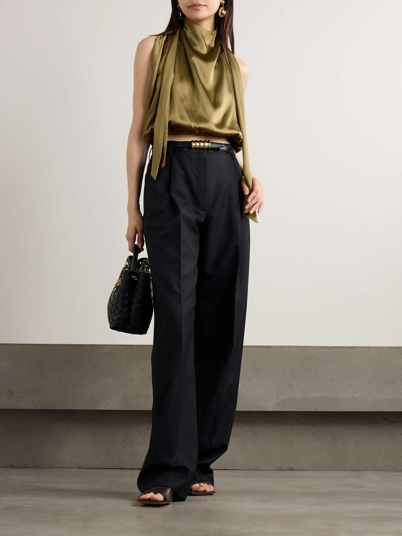 PETAR PETROV The Slippery tie-detailed draped open-back satin top | NET ...