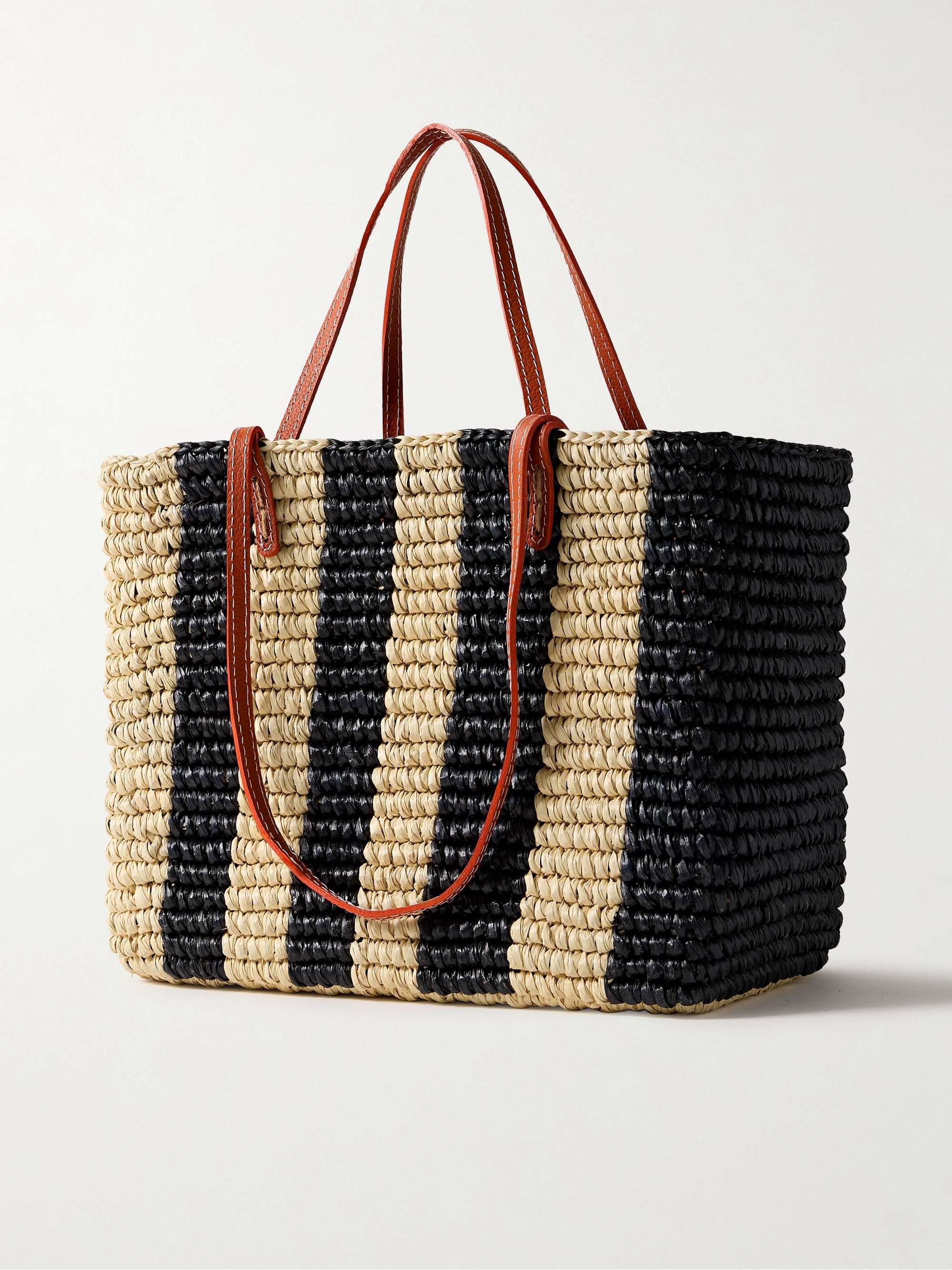 SENSI STUDIO Canasta leather-trimmed striped straw tote | NET-A-PORTER