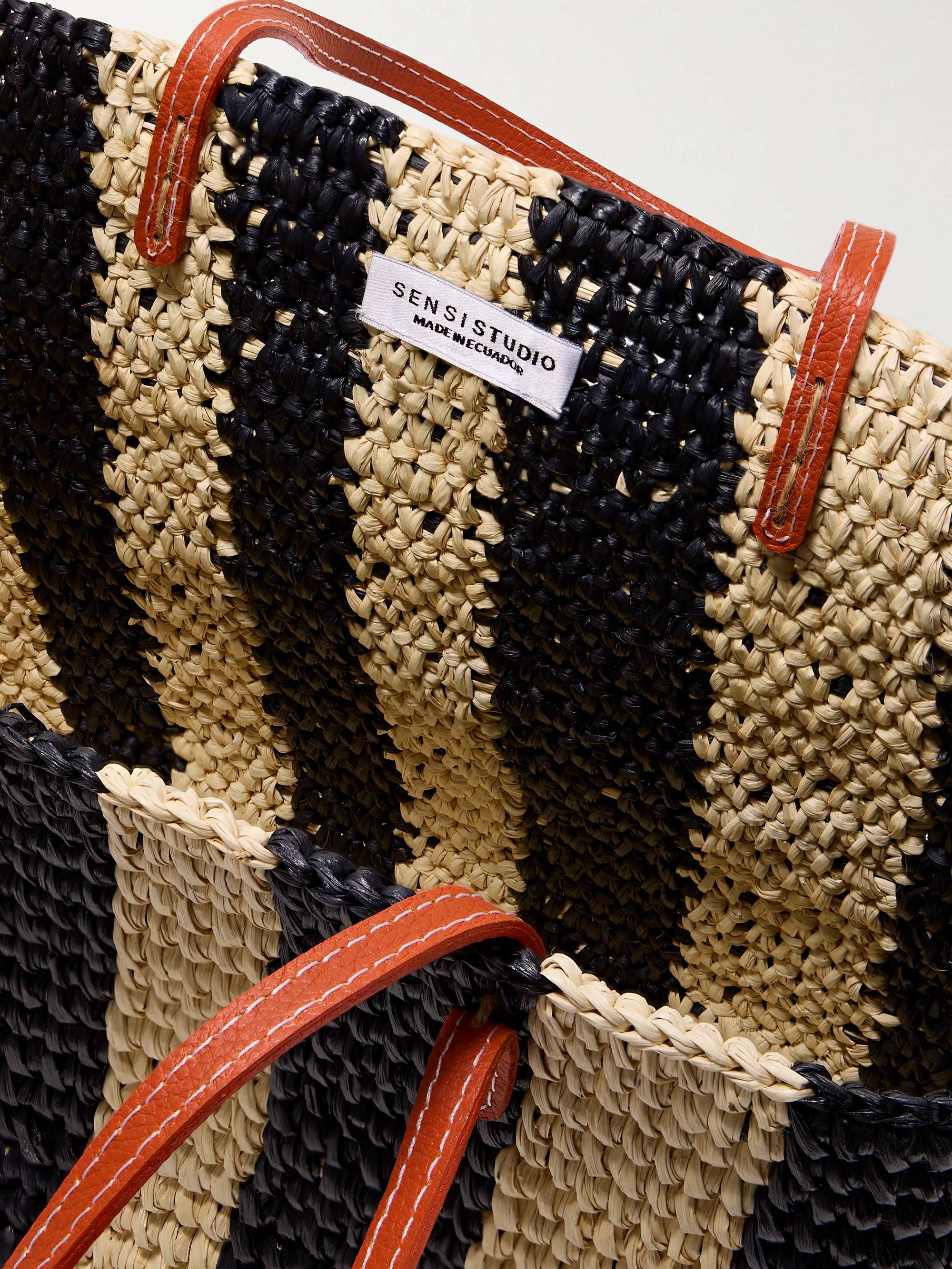 SENSI STUDIO Canasta leather-trimmed striped straw tote | NET-A-PORTER