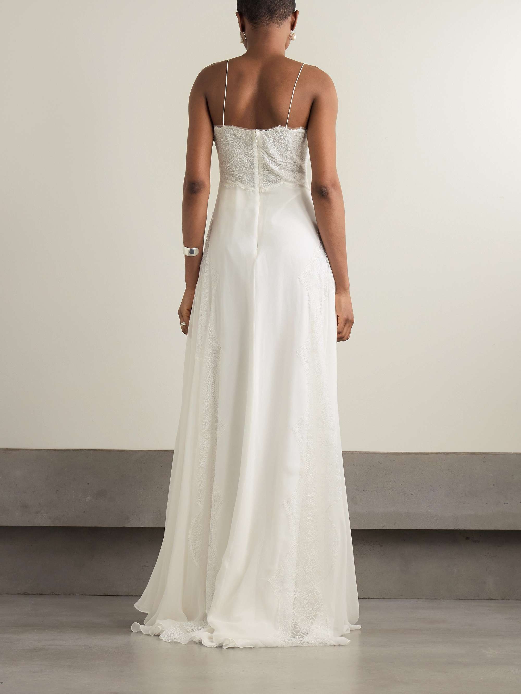 COSTARELLOS Semeli Chantilly lace-trimmed silk-georgette gown | NET-A ...