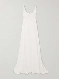 COSTARELLOS Semeli Chantilly lace-trimmed silk-georgette gown | NET-A ...