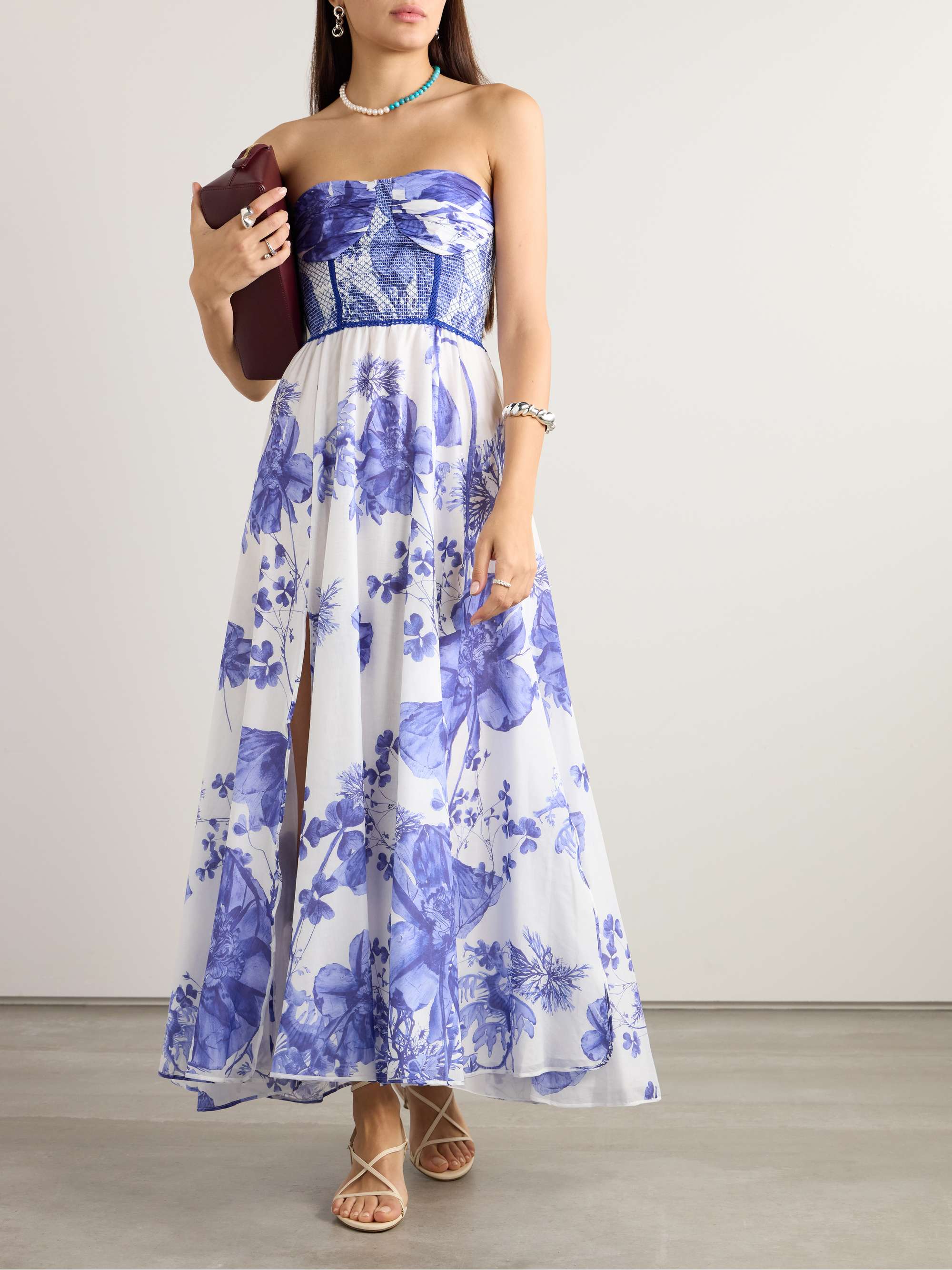 CHARO RUIZ Kolay strapless smocked floral-print cotton-blend maxi dress ...