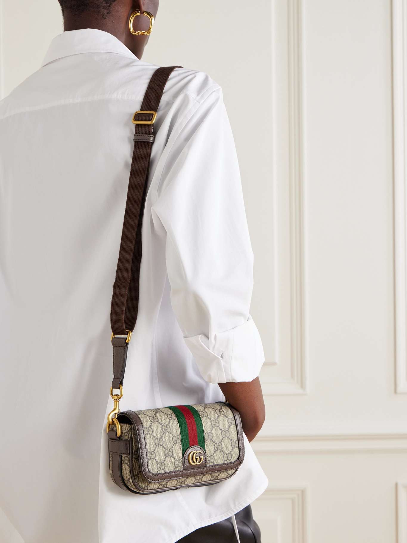 GUCCI Ophidia mini leather-trimmed printed coated-canvas shoulder bag ...