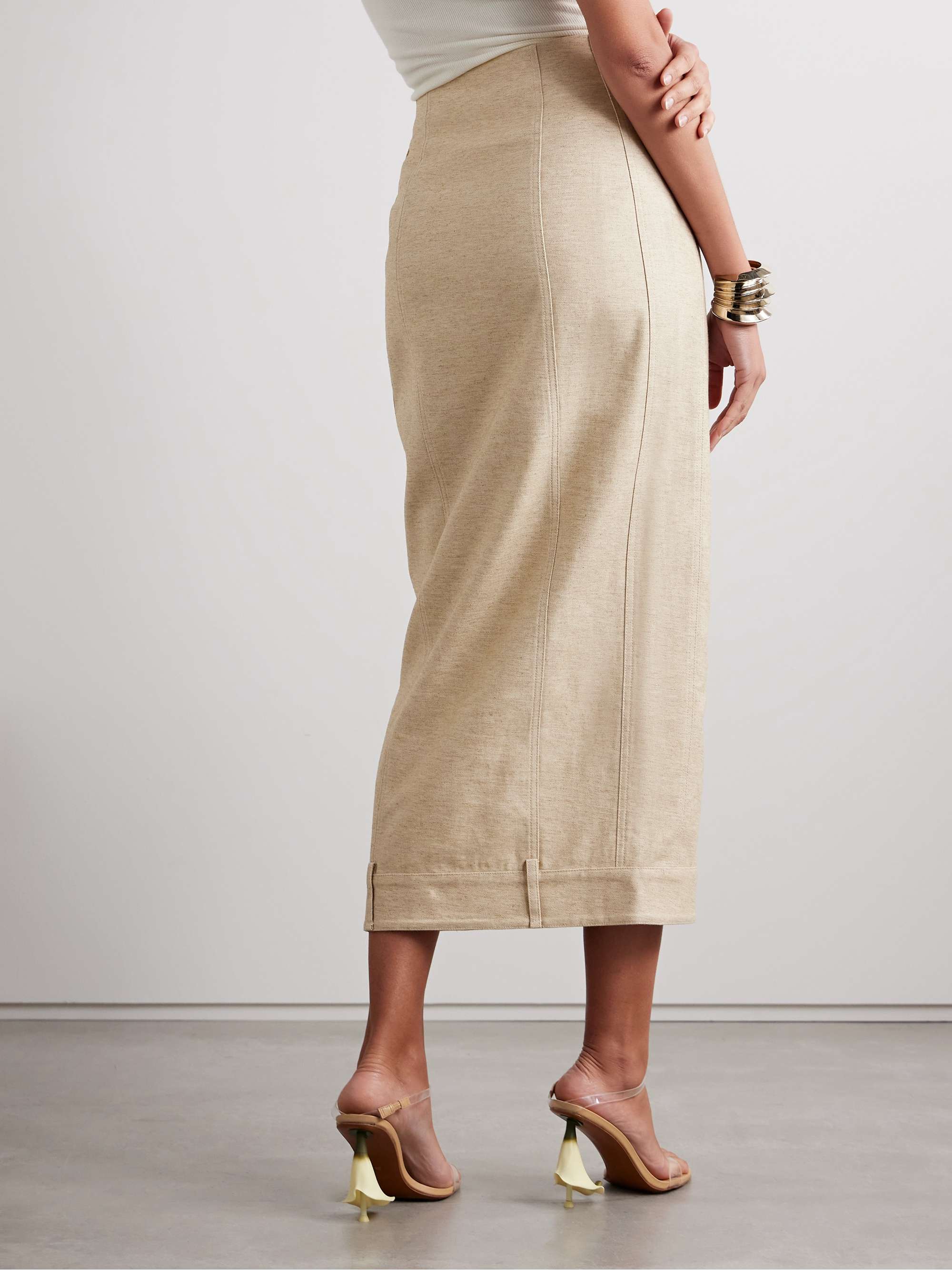 CULT GAIA Lua cotton and linen-blend twill midi skirt | NET-A-PORTER