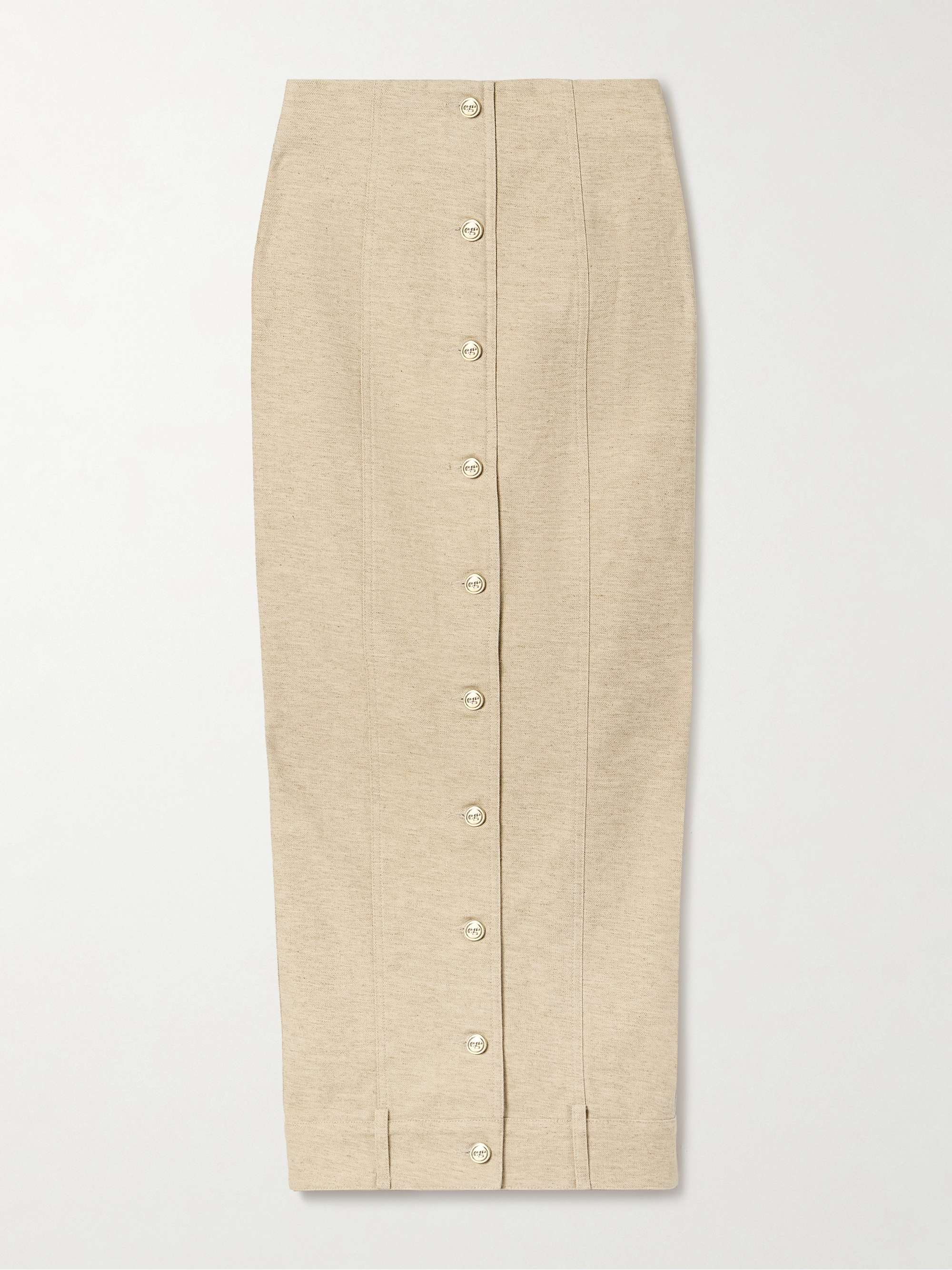 CULT GAIA Lua cotton and linen-blend twill midi skirt | NET-A-PORTER